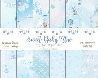 79 Baby Boy, Digital Paper, Baby Shower, Watercolor Backgrounds ...