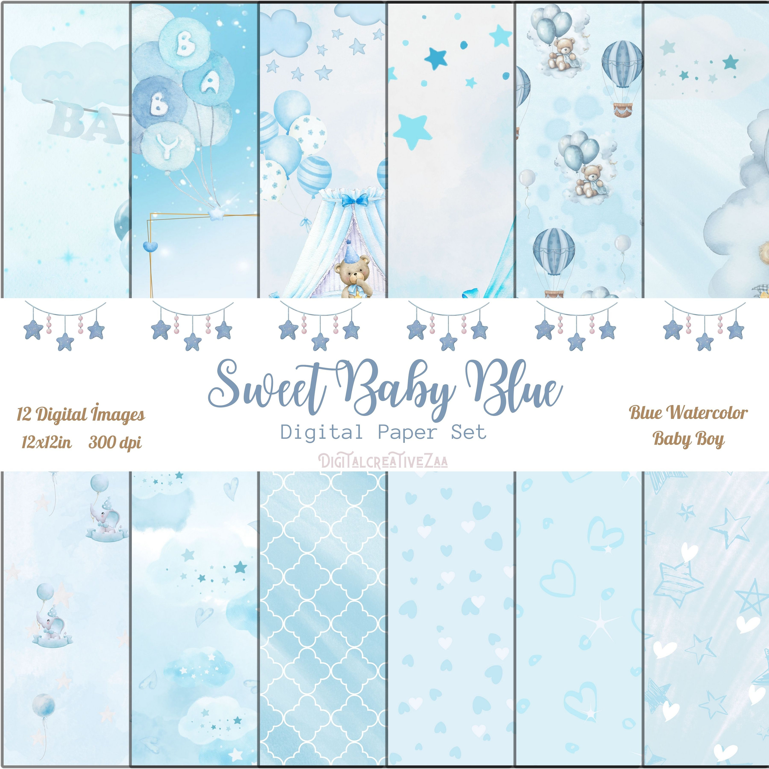 Baby Boy, Digital Paper, Baby Shower, Watercolor Backgrounds, Scrapbook ...