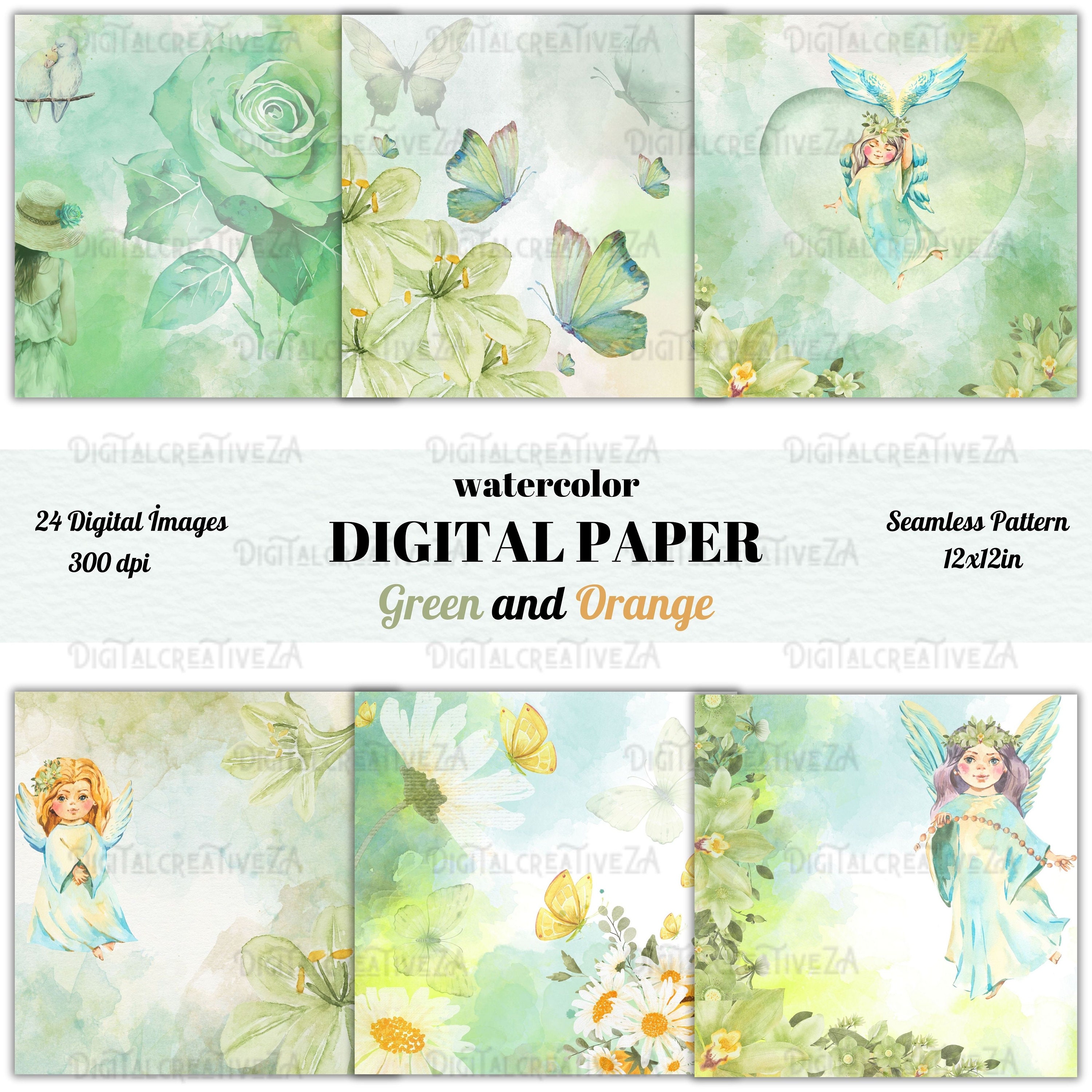 Digital Bundle, Watercolor Digital Paper, Seamless Pattern, Scrapbook ...