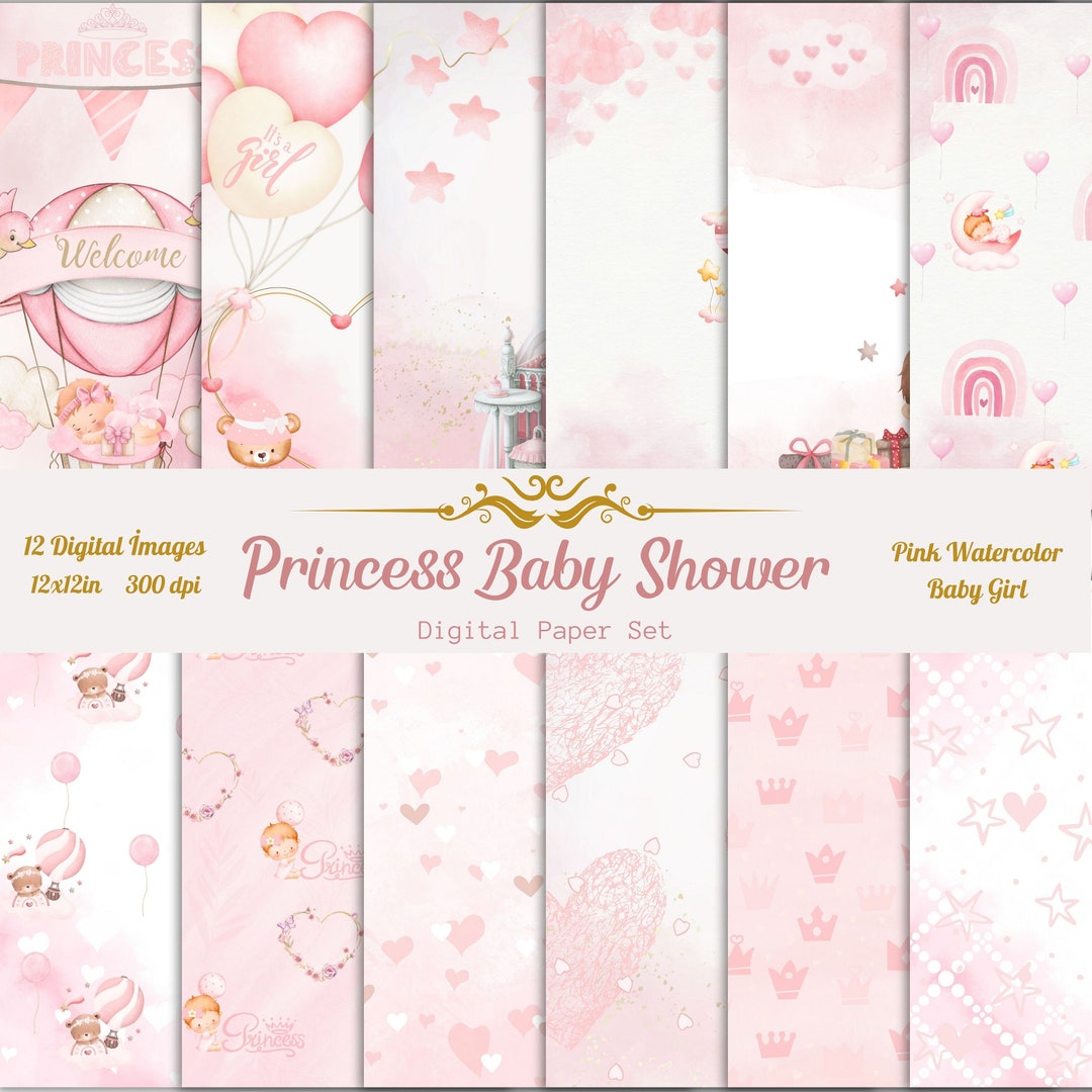 Princess Baby Girl, Dig Ital Paper, Baby Shower, Pink Baby, Watercolor ...