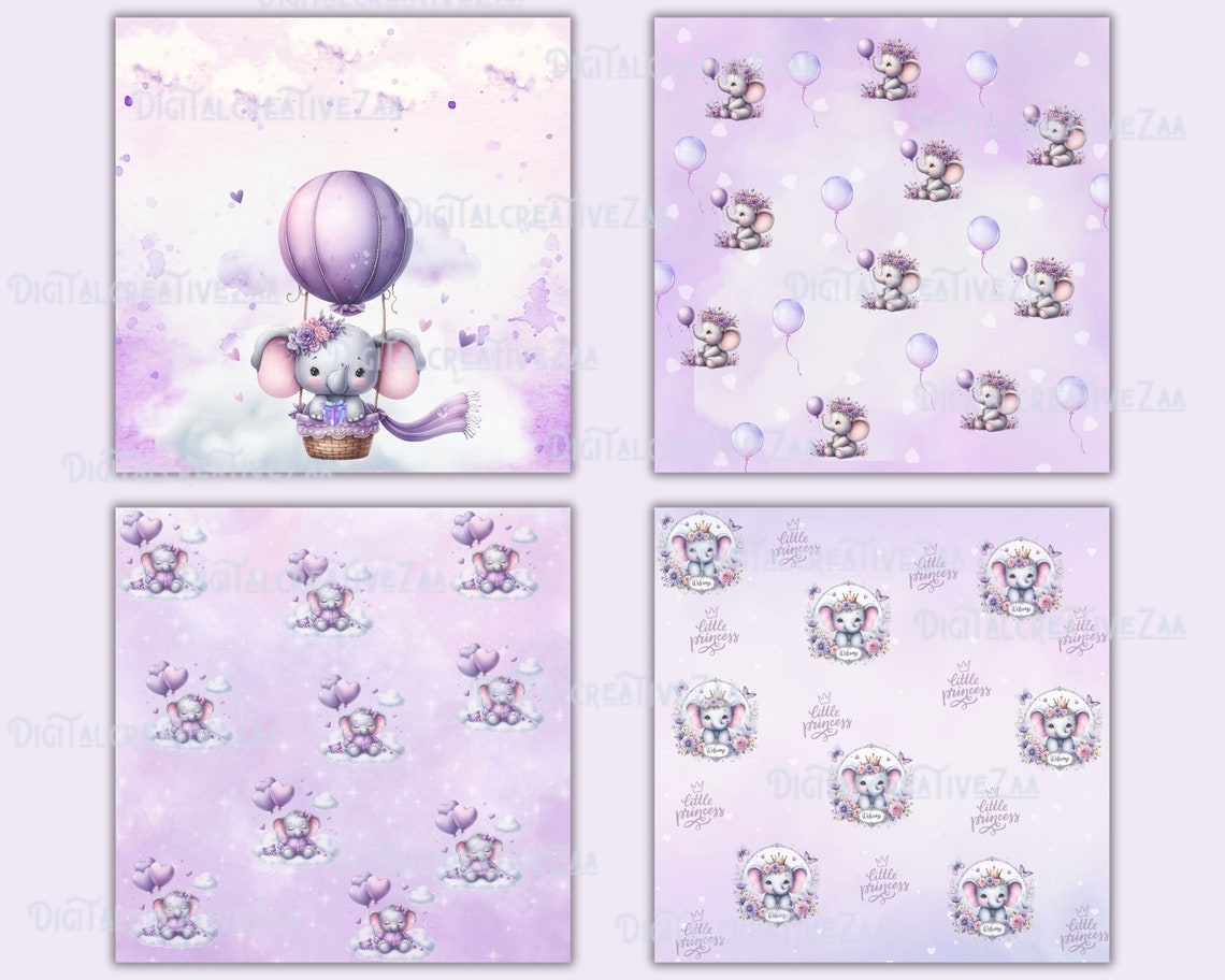 Baby Shower, Watercolor Baby, Cute Elephant, Purple Baby Shower ...