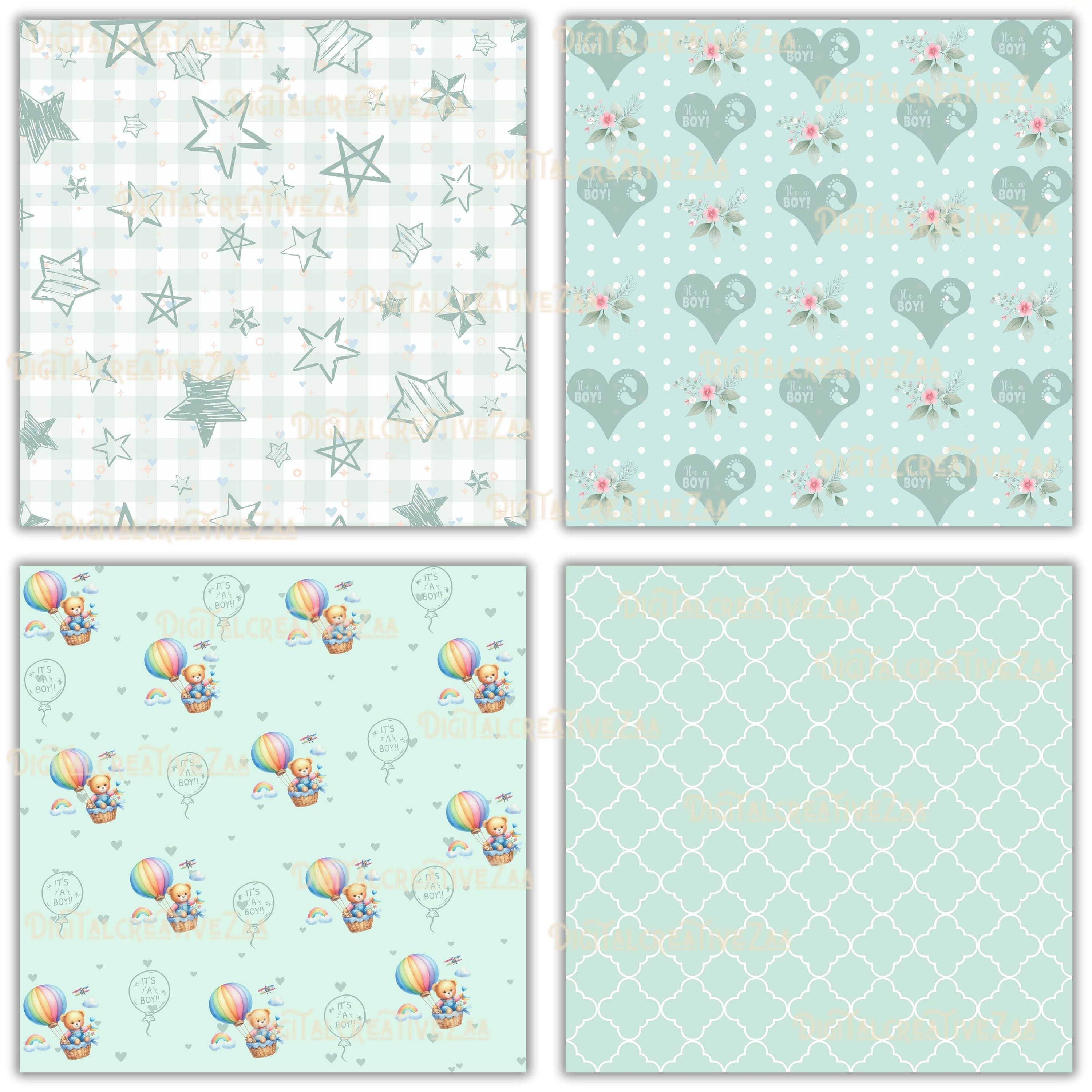 Baby Boy, Baby Shower, Spring Baby Shower, Digital Paper, Watercolor ...