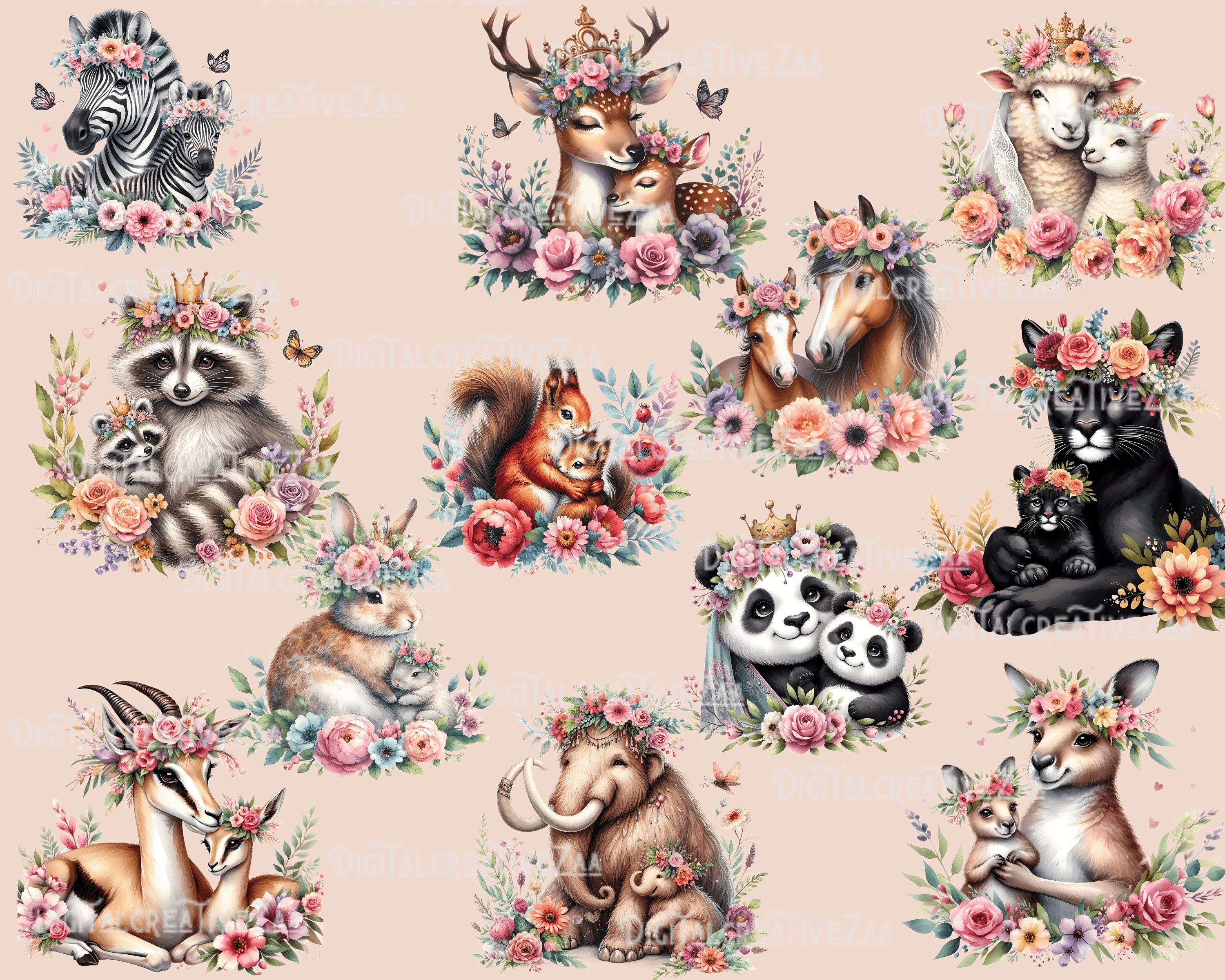 Mother's Day Clipart, Baby Animals, Baby Shower Clipart, Mama and Baby ...