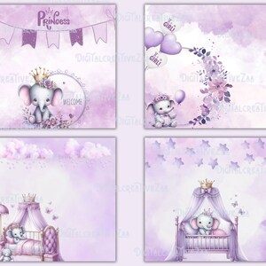 Baby Shower, Watercolor Baby, Cute Elephant, Purple Baby Shower ...
