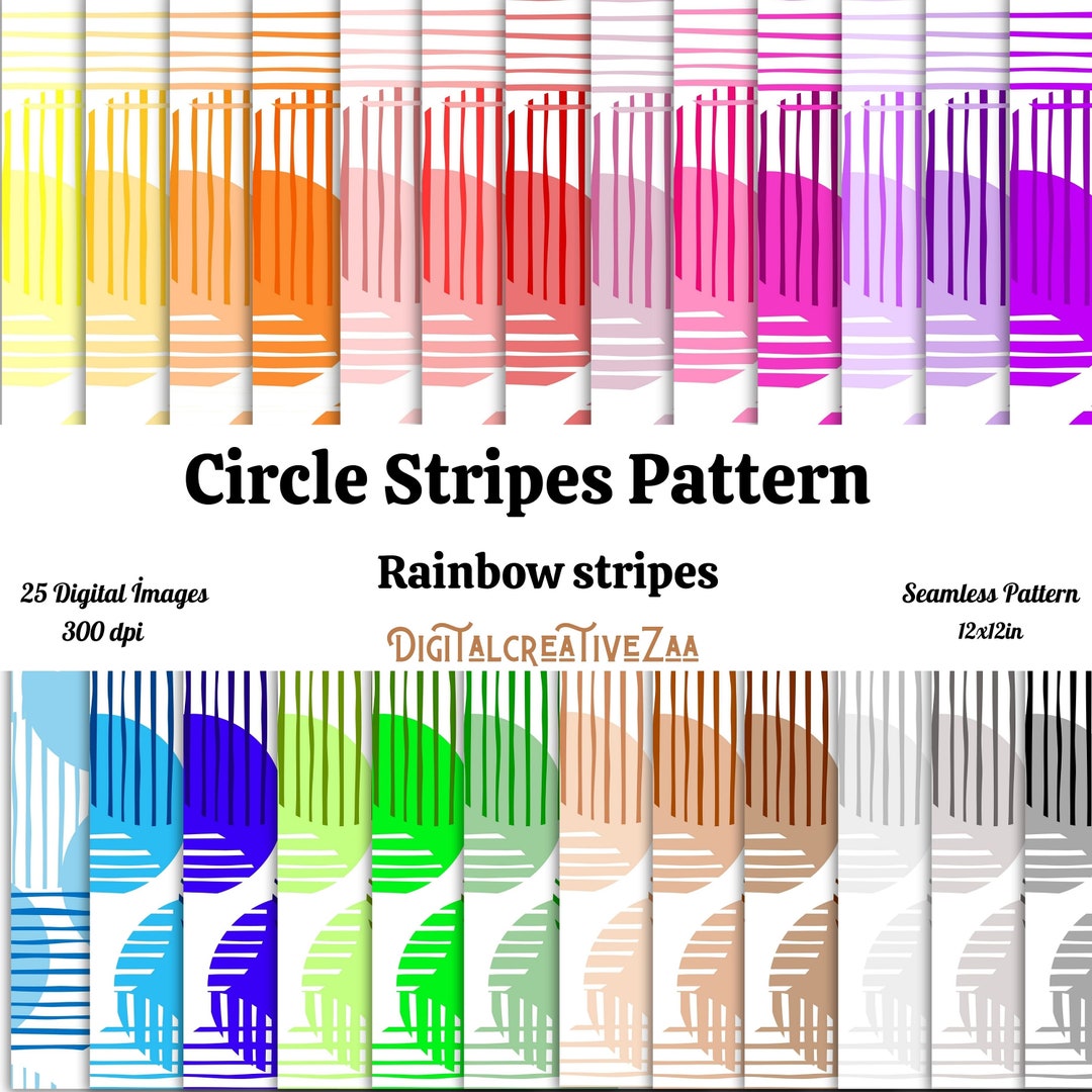 Circle Stripe Digital Paper, Rainbow Seamless Pattern (digital Download ...