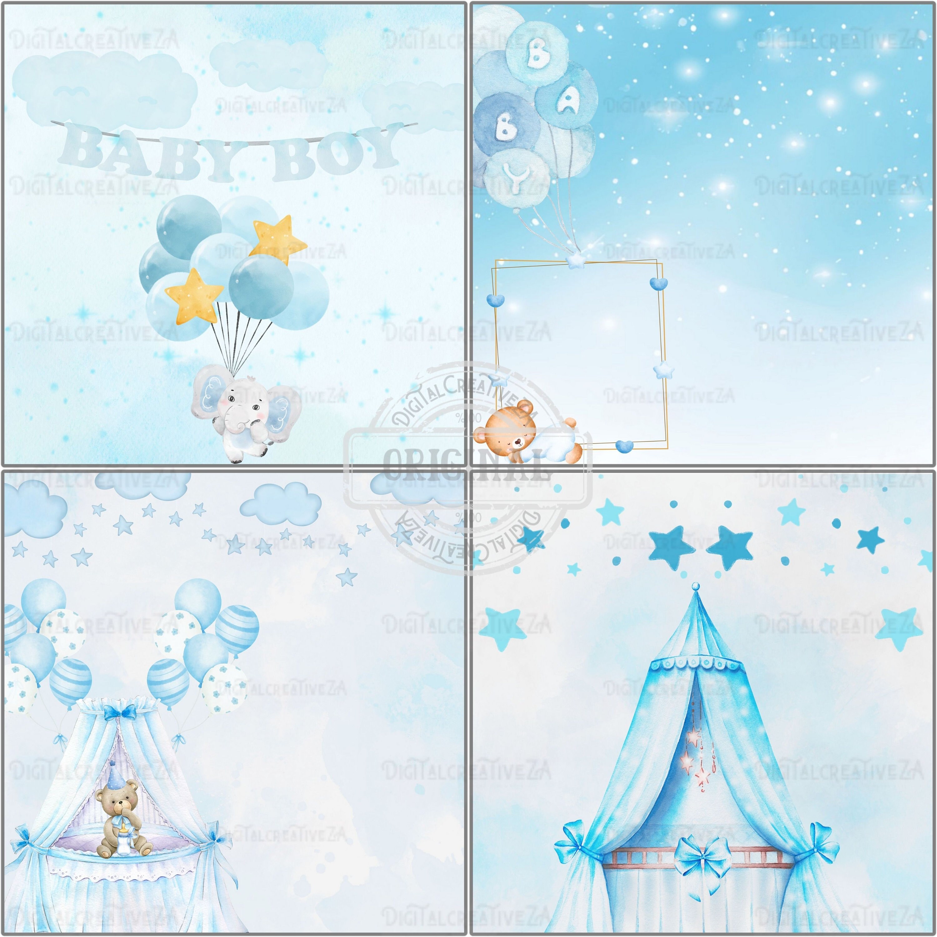 Baby Boy, Digital Paper, Baby Shower, Watercolor Backgrounds, Scrapbook ...