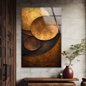 Tempered Glass Wall Art-abstract Wall Art-golden Abstract Wall Decor ...
