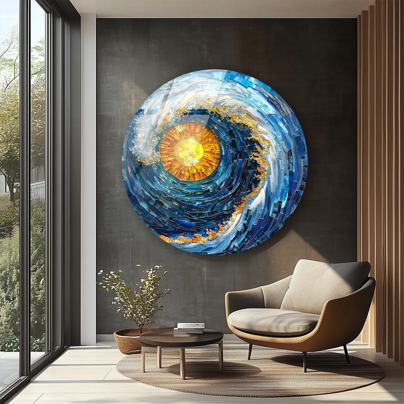 Tempered Glass Ocean Wave Wall Art: Round Sea Vortex Glass Printing - Etsy