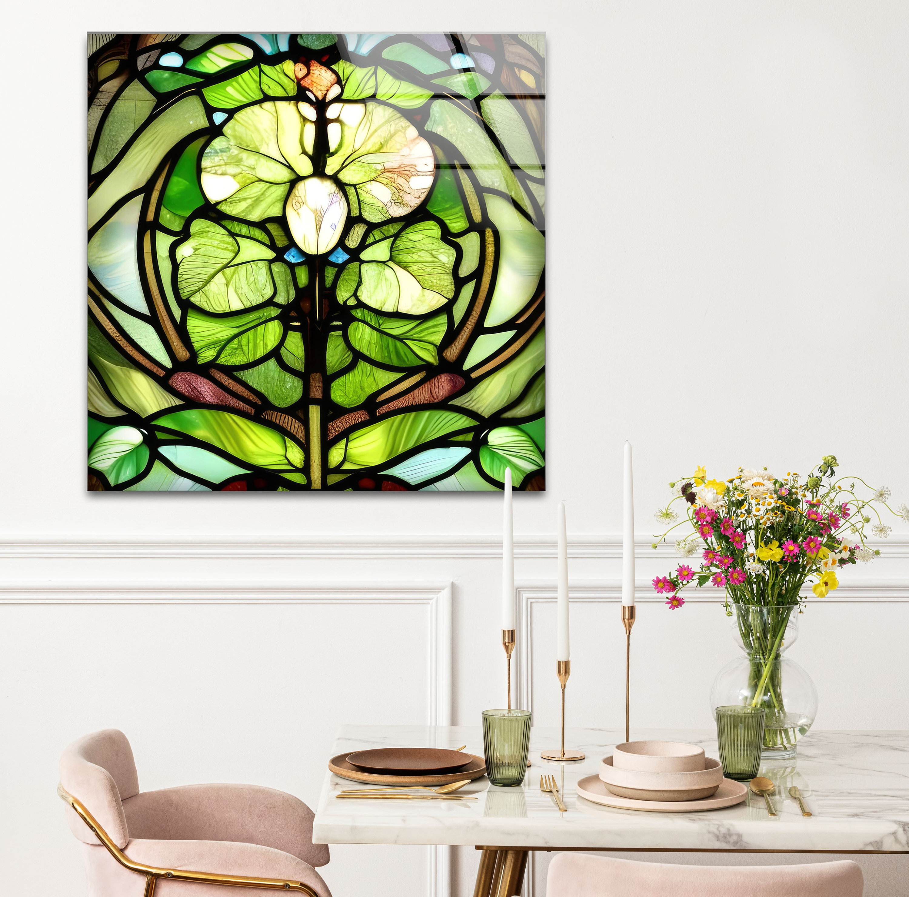 Green Leaf Stained Glass Wall Art: Tempered Glass Print - Etsy