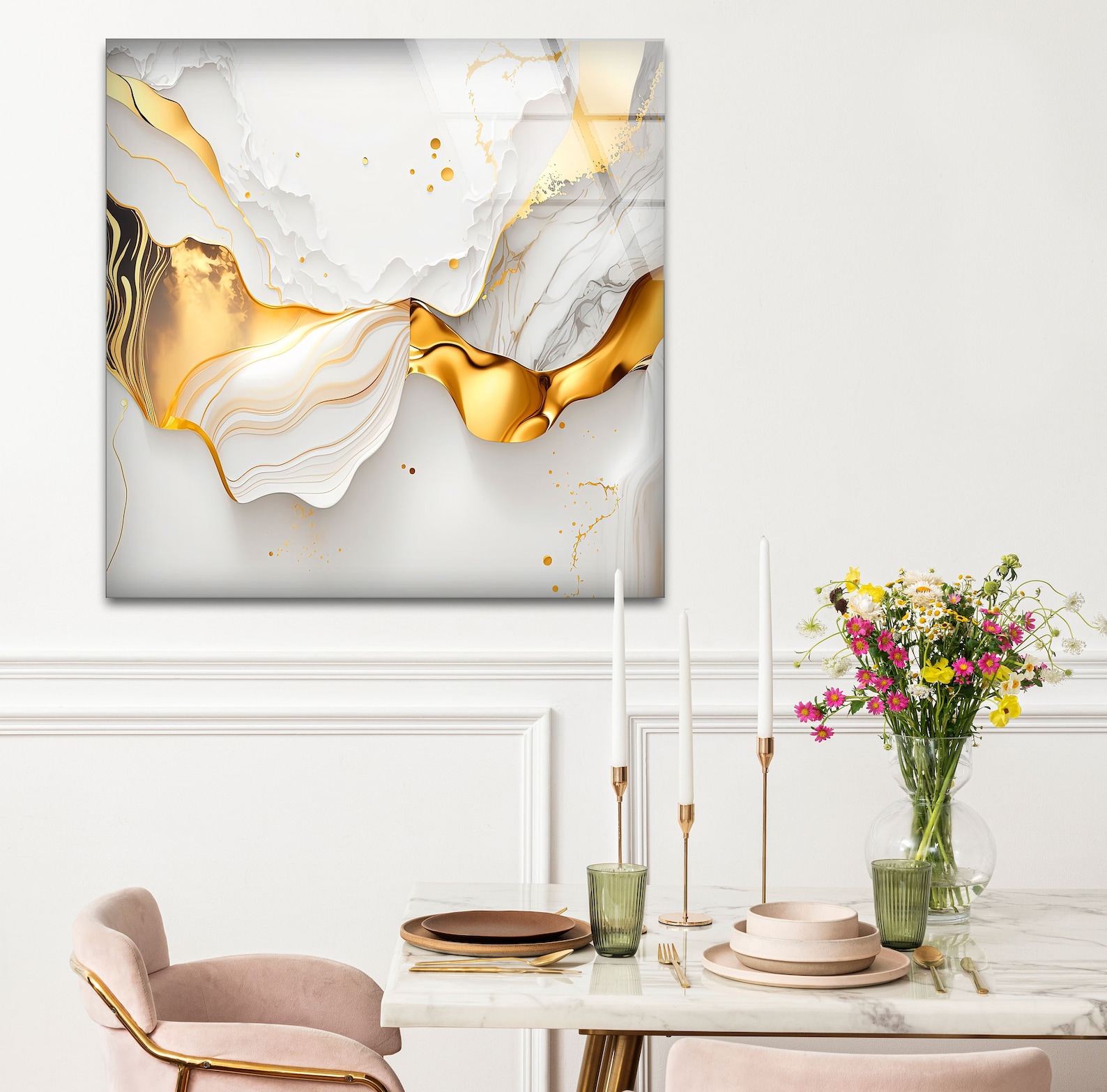 Gold Marble Wall Art-tempered Glass Wall Art-abstract Wall Art-gold ...