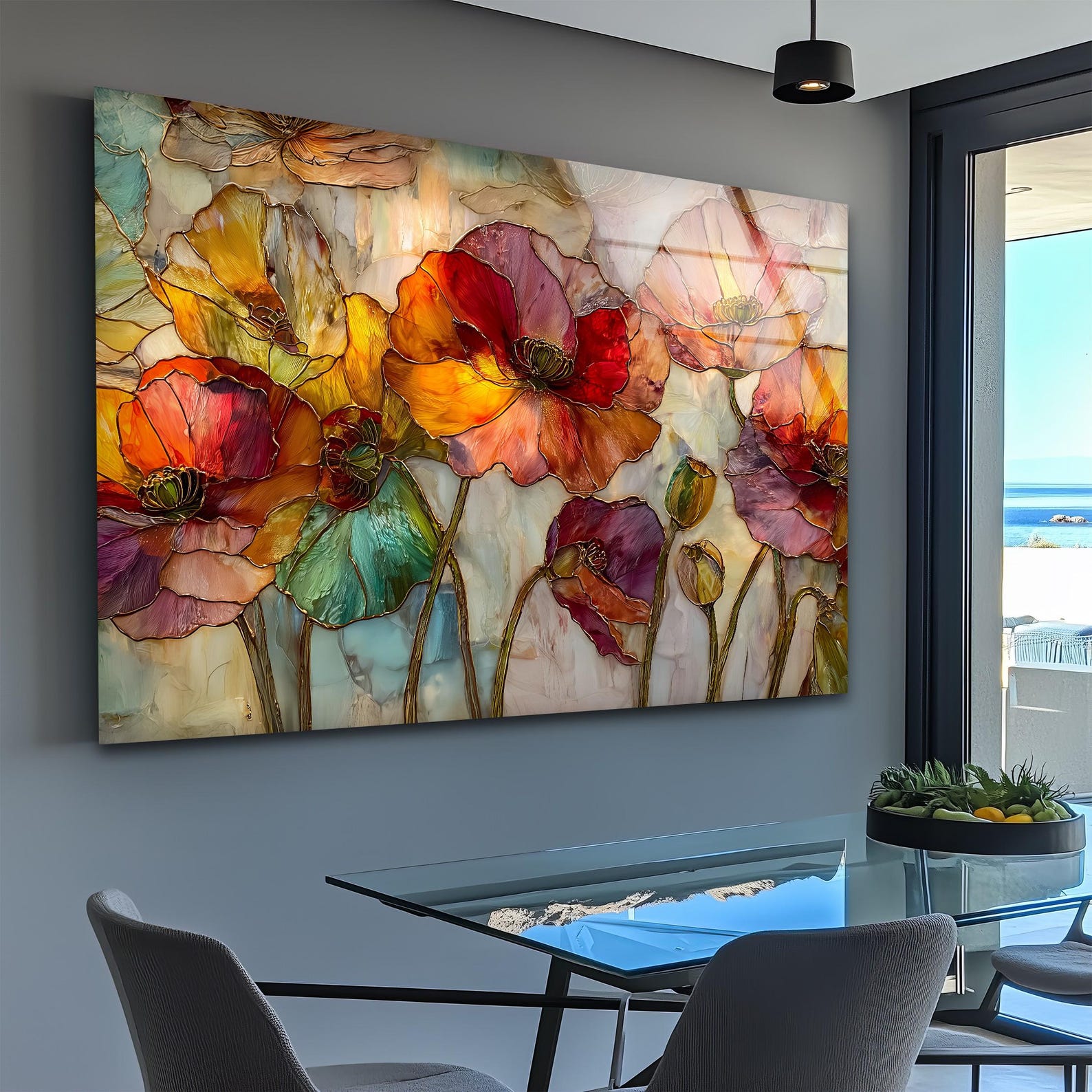 Stained Glass Poppy Wall Art: Vivid Floral Tempered Glass Printing - Etsy