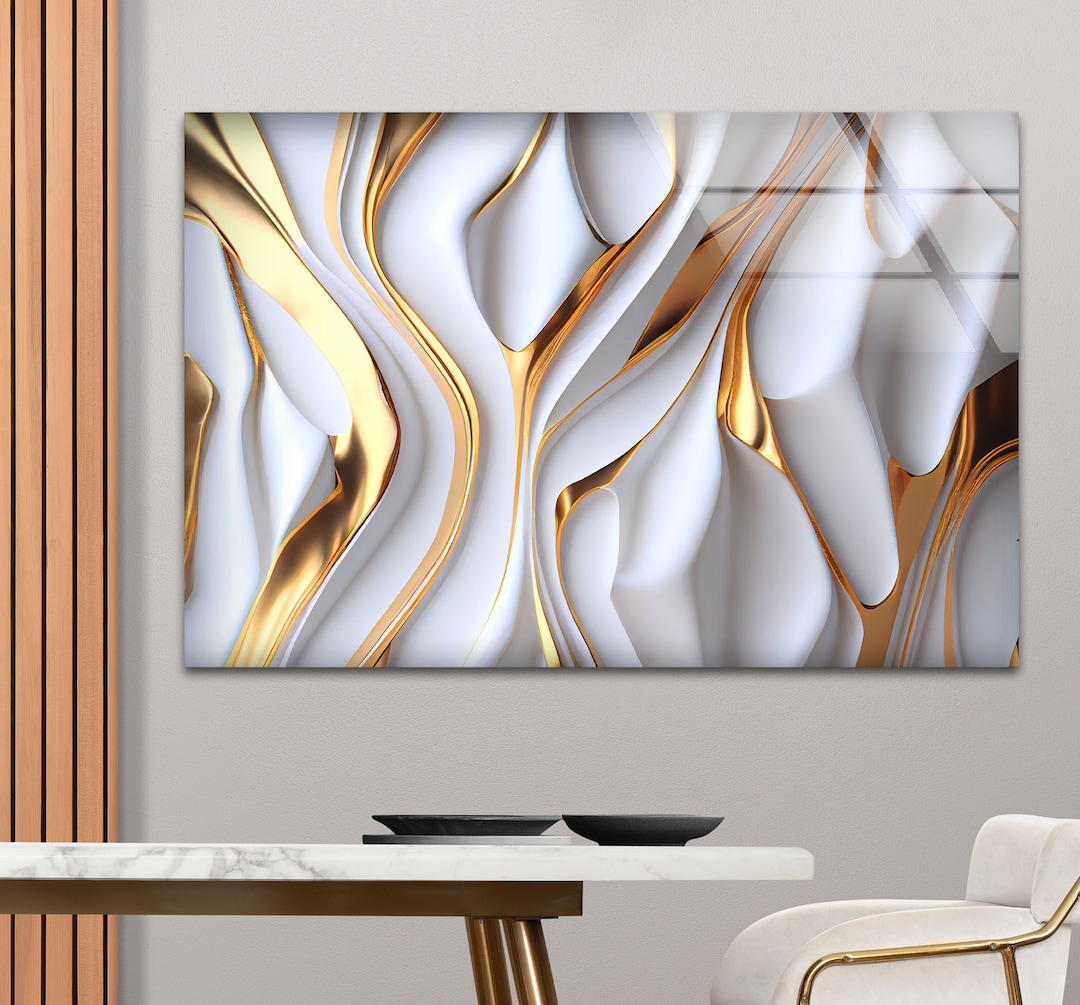 Gold Marble Tempered Glass Wall Art: Abstract Modern Decor - Etsy