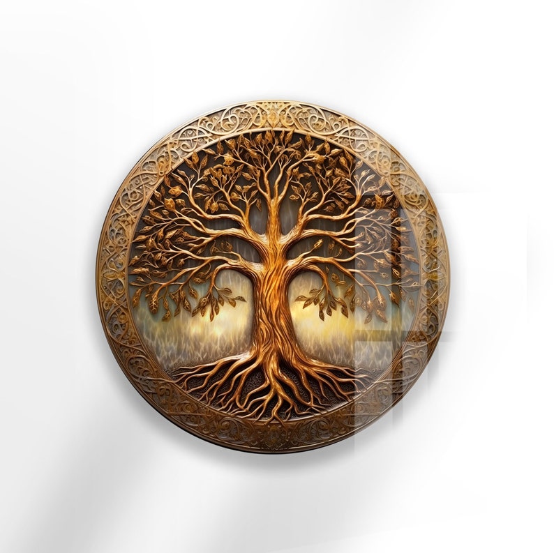 Mandala Tree of Life Tempered Glass Wall Art: Copper Decor - Etsy