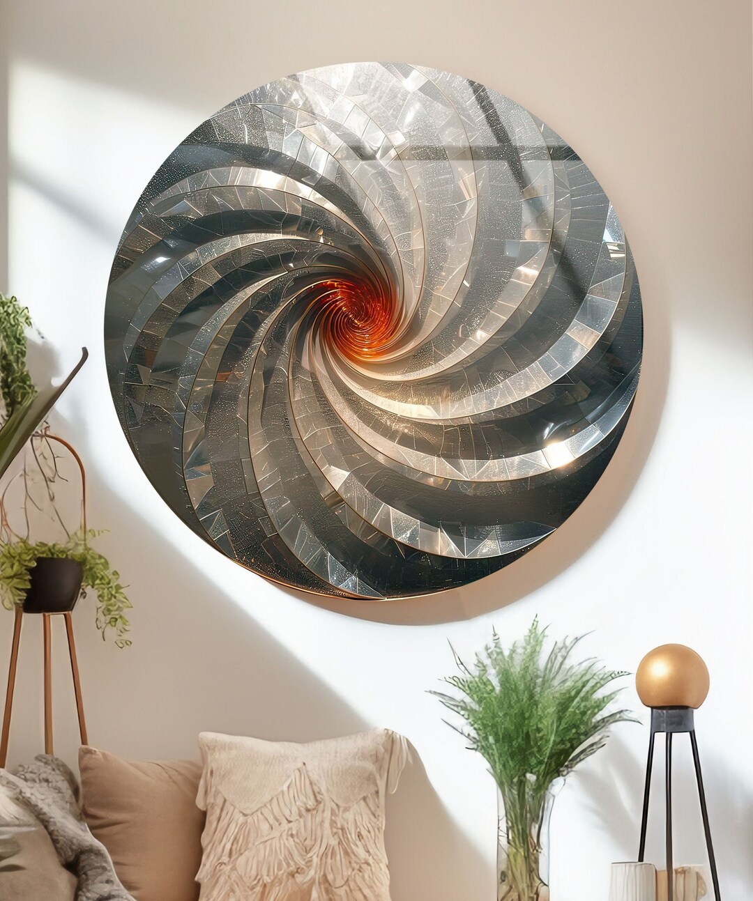 Silver Fractal Tempered Glass Wall Art: Round Modern Decor - Etsy