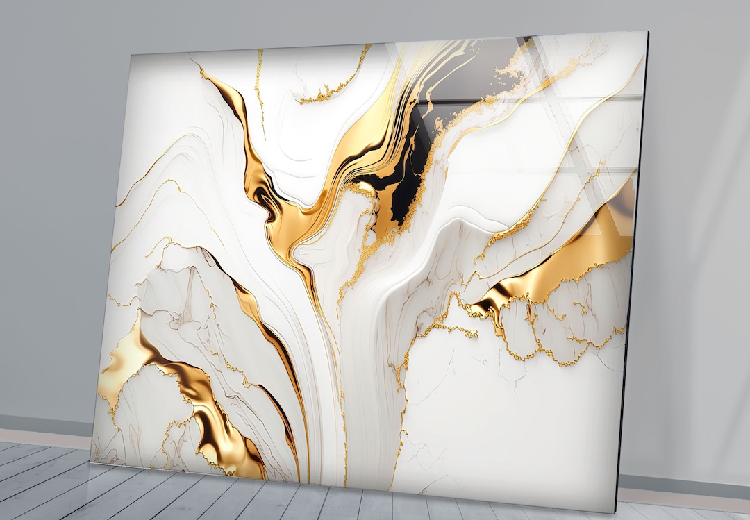 Gold Marble Tempered Glass Wall Art: Abstract Home Decor - Etsy
