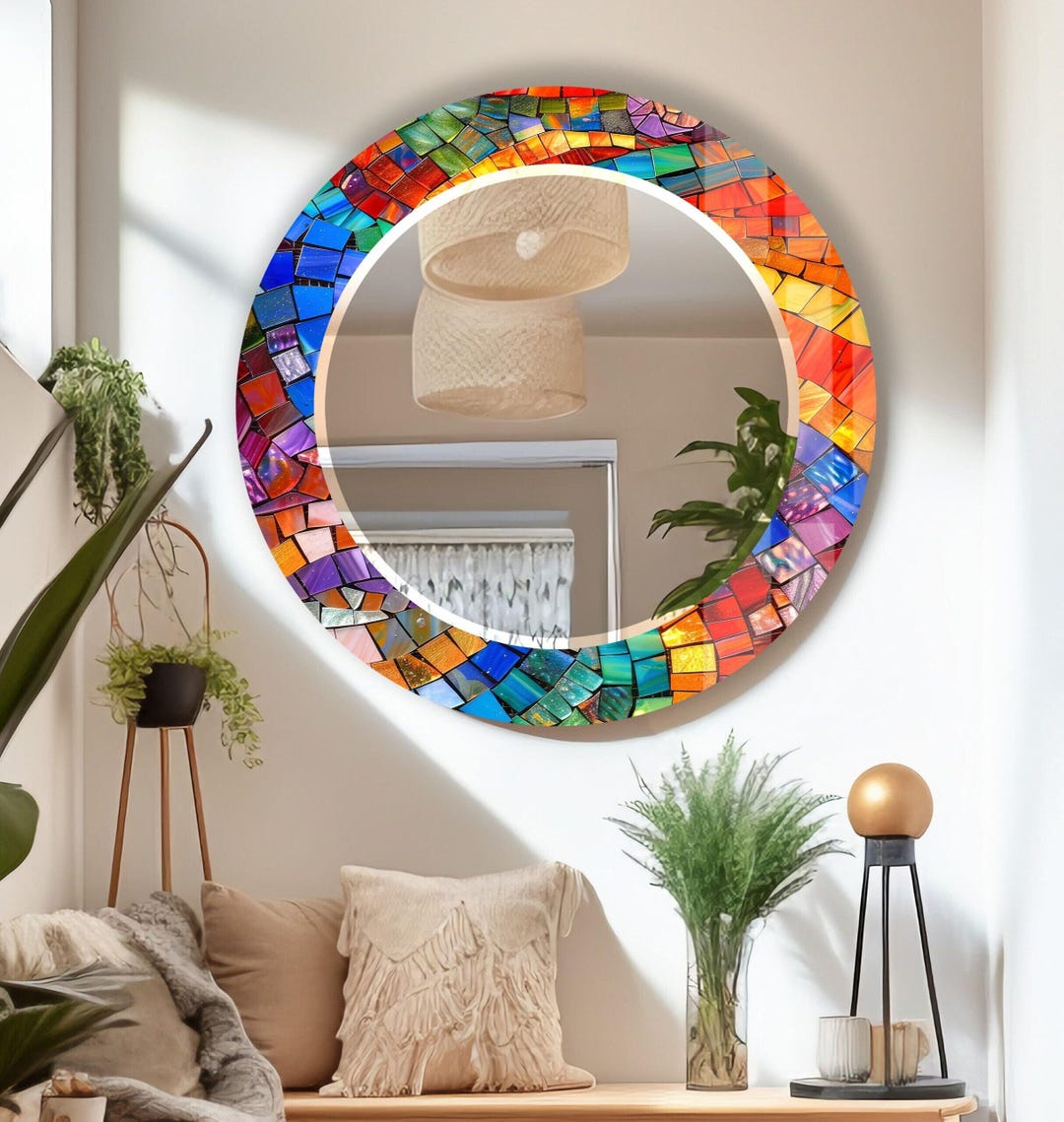 Tempered Glass Mirror Gift-round Wall Mirror for Bathroom-circle Mosaic ...