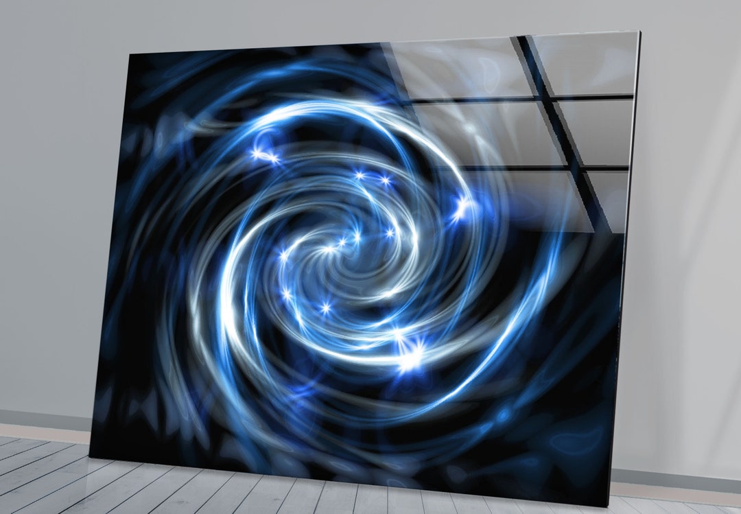 Blue Abstract Tempered Glass Wall Art: Fractal Design - Etsy