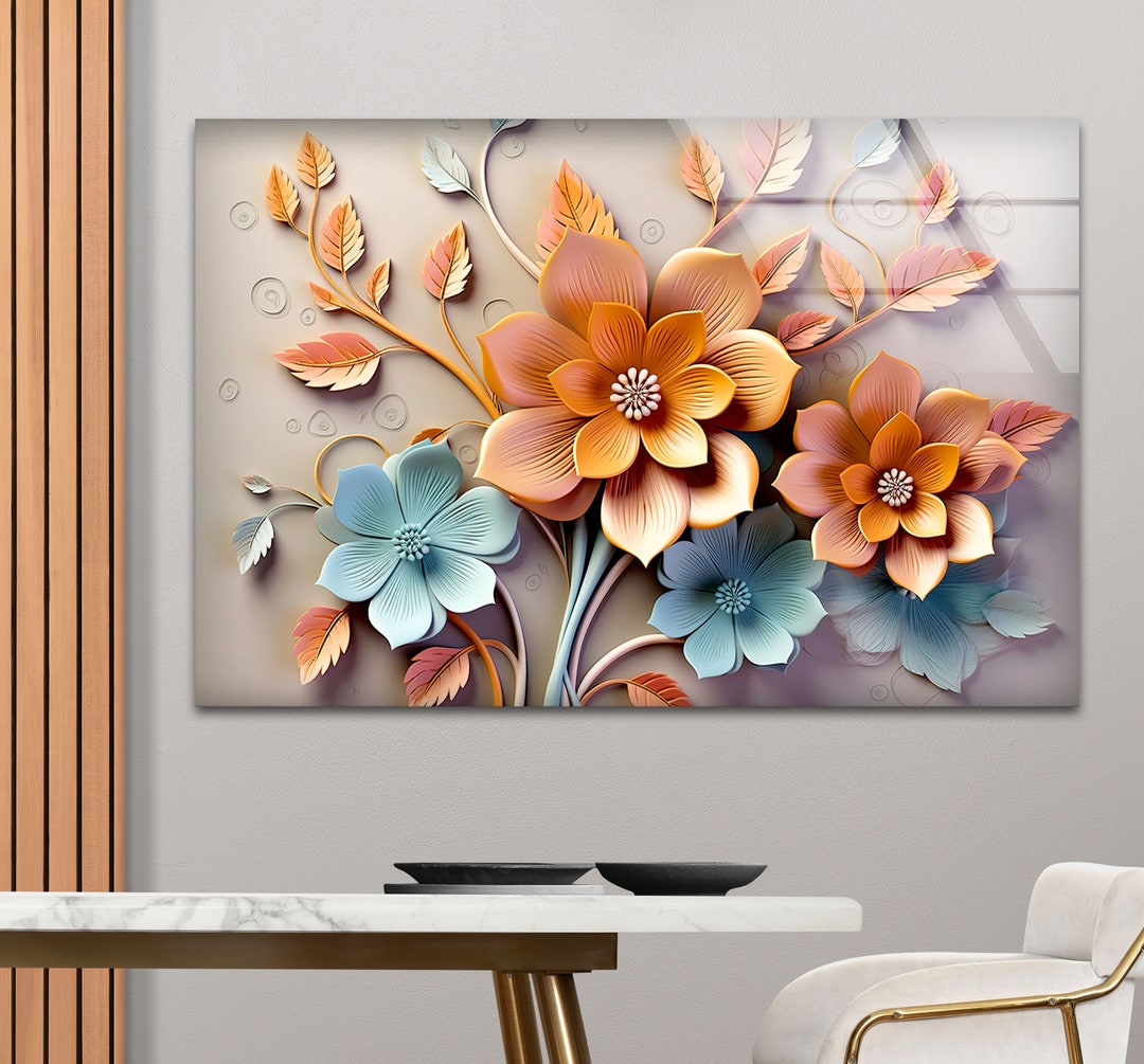 Tempered Glass Wall Art-flower Wall Decor-home Decor-glass Printing Art ...