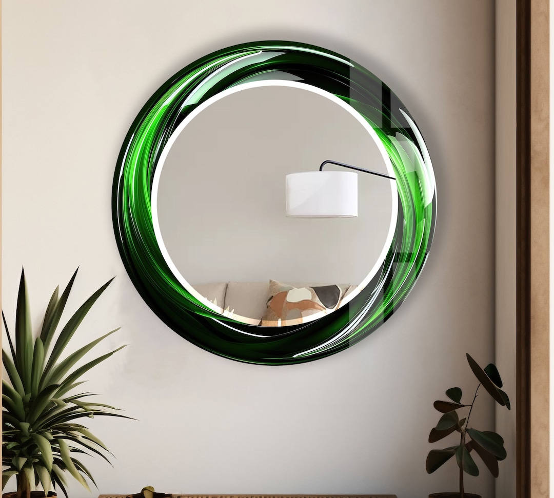 Handmade Green Tempered Glass Round Wall Mirror: Modern Art Decor - Etsy