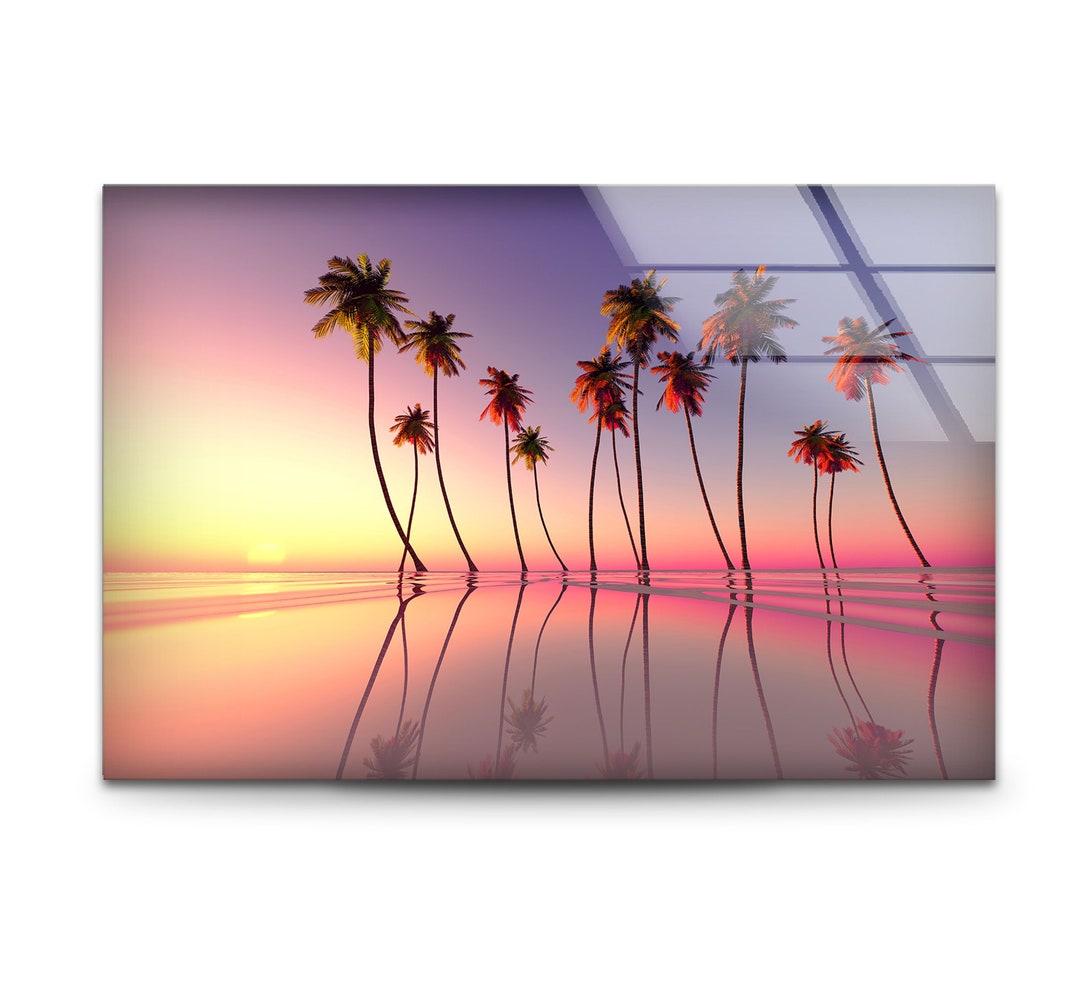 Tropical Palm Tree Beach Tempered Glass Wall Art - Etsy