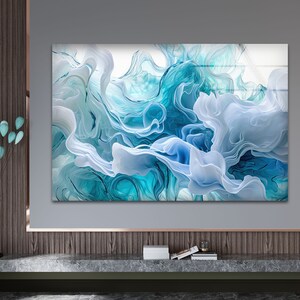 Blue Abstract Glass Wall Art: Modern Ocean Wave Tempered Glass Print - Etsy