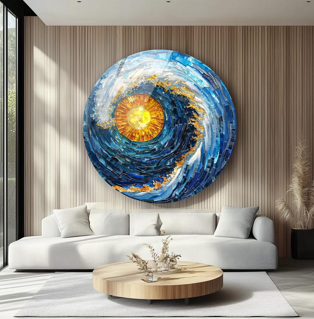 Tempered Glass Ocean Wave Wall Art: Round Sea Vortex Glass Printing - Etsy