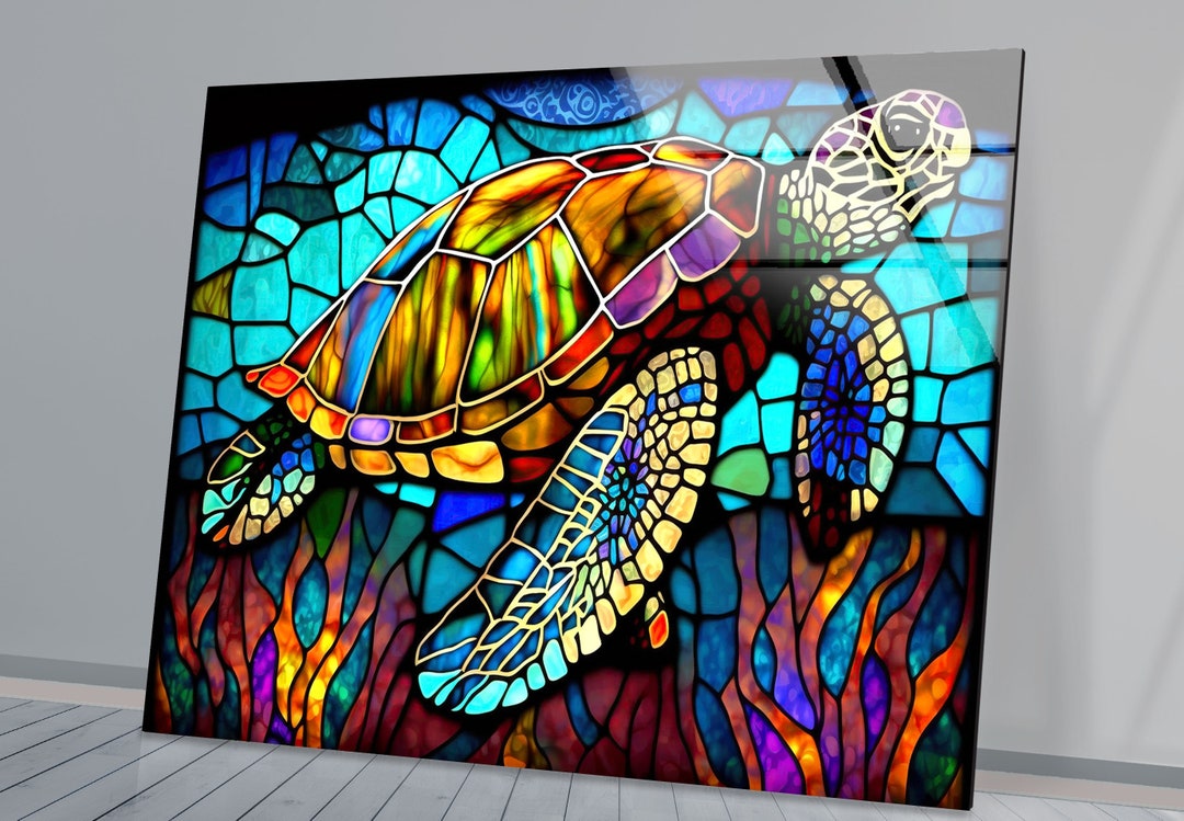Sea Turtle Decor-tempered Glass Wall Art-stained Wall Art-glass ...