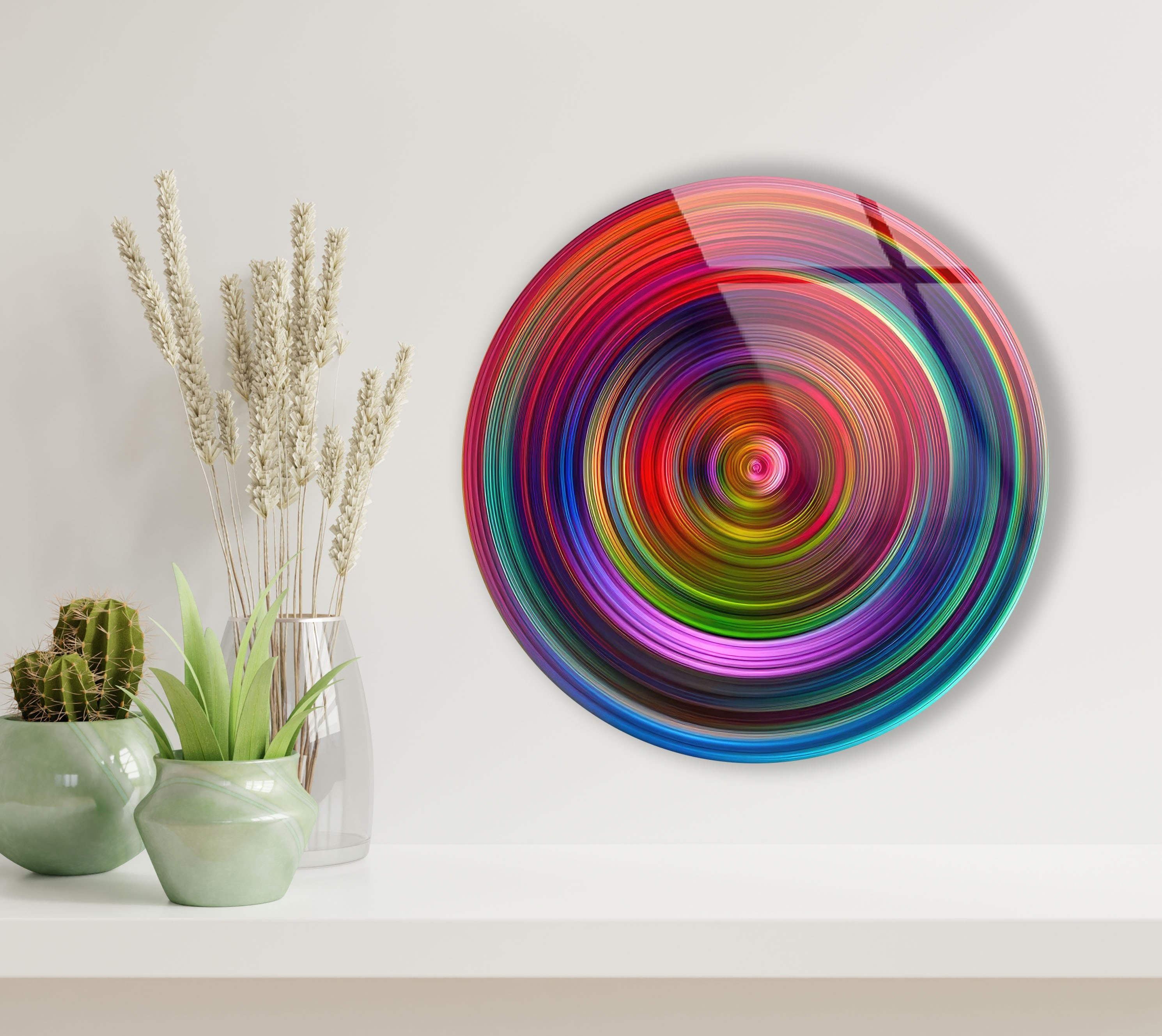 Tempered Glass Wall Art-red Round Wall Art Gift-circle Wall Art-glass ...