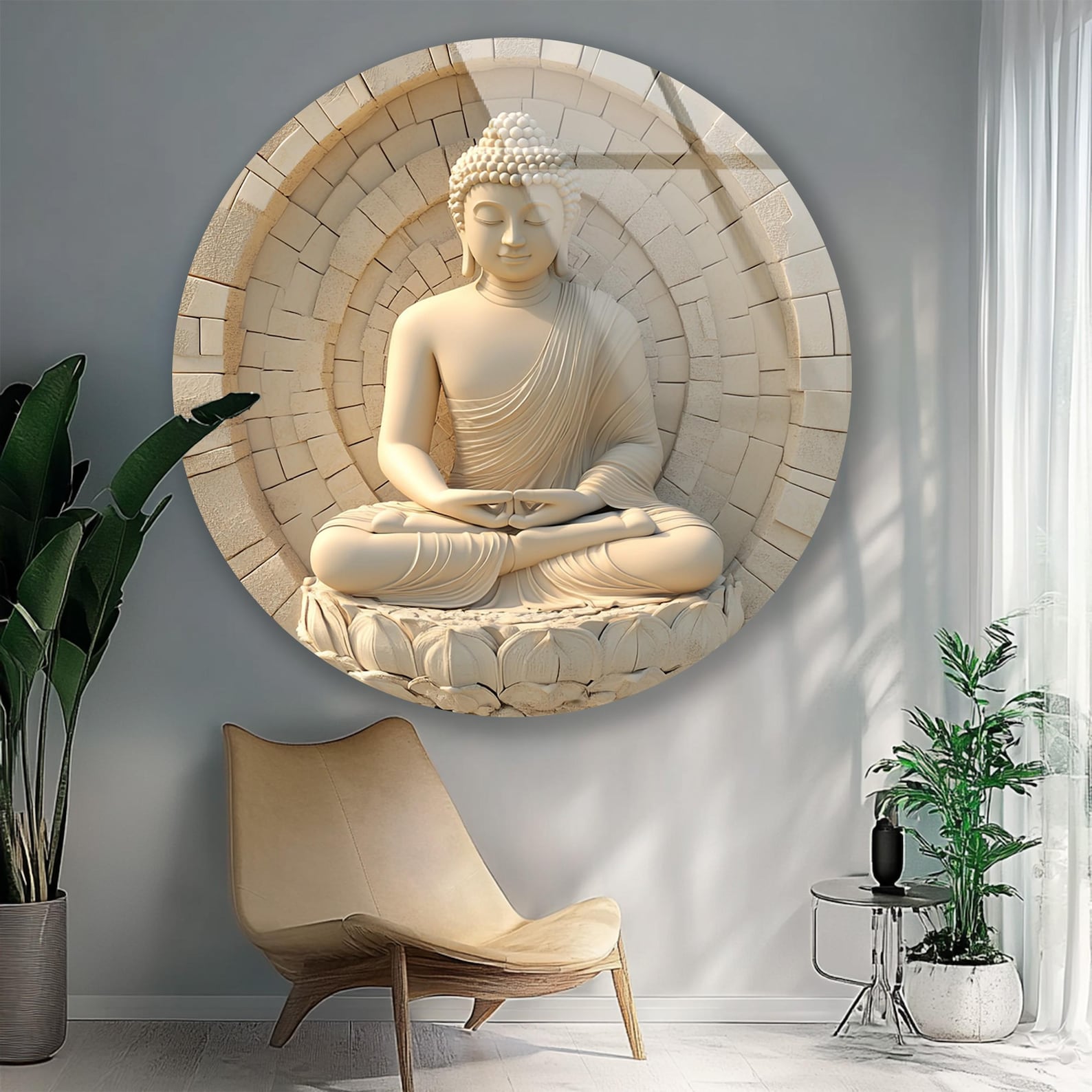Circle Minimalist Buddha Glass Wall Art, Hindu Round Tempered Glass ...