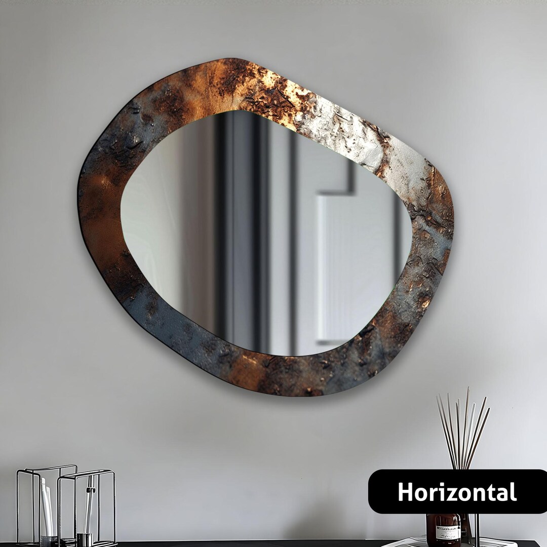 Asymmetrical Tempered Glass Wall Mirror, Decorative Modern Bronze ...