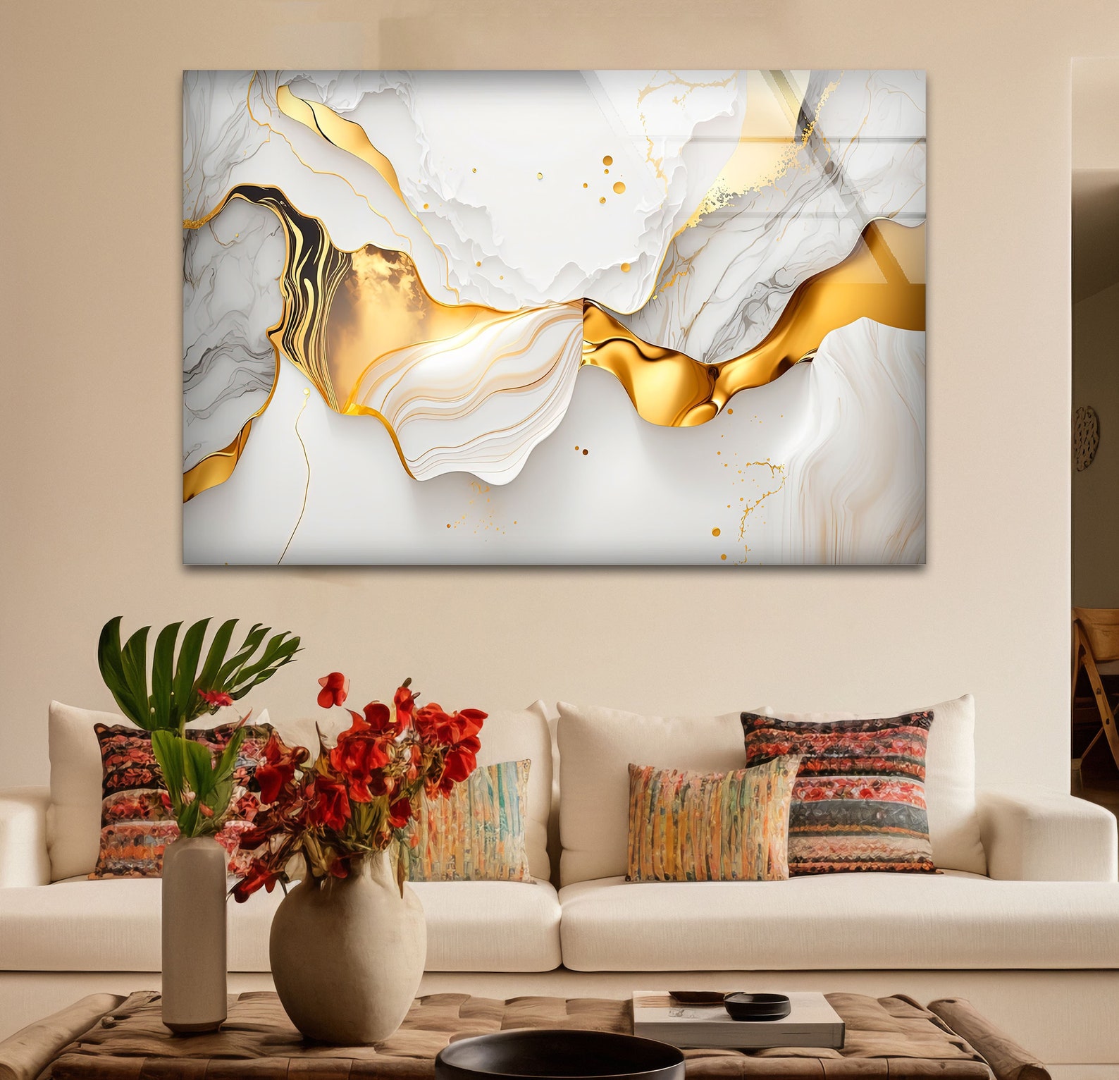 Gold Marble Wall Art-tempered Glass Wall Art-abstract Wall Art-gold ...
