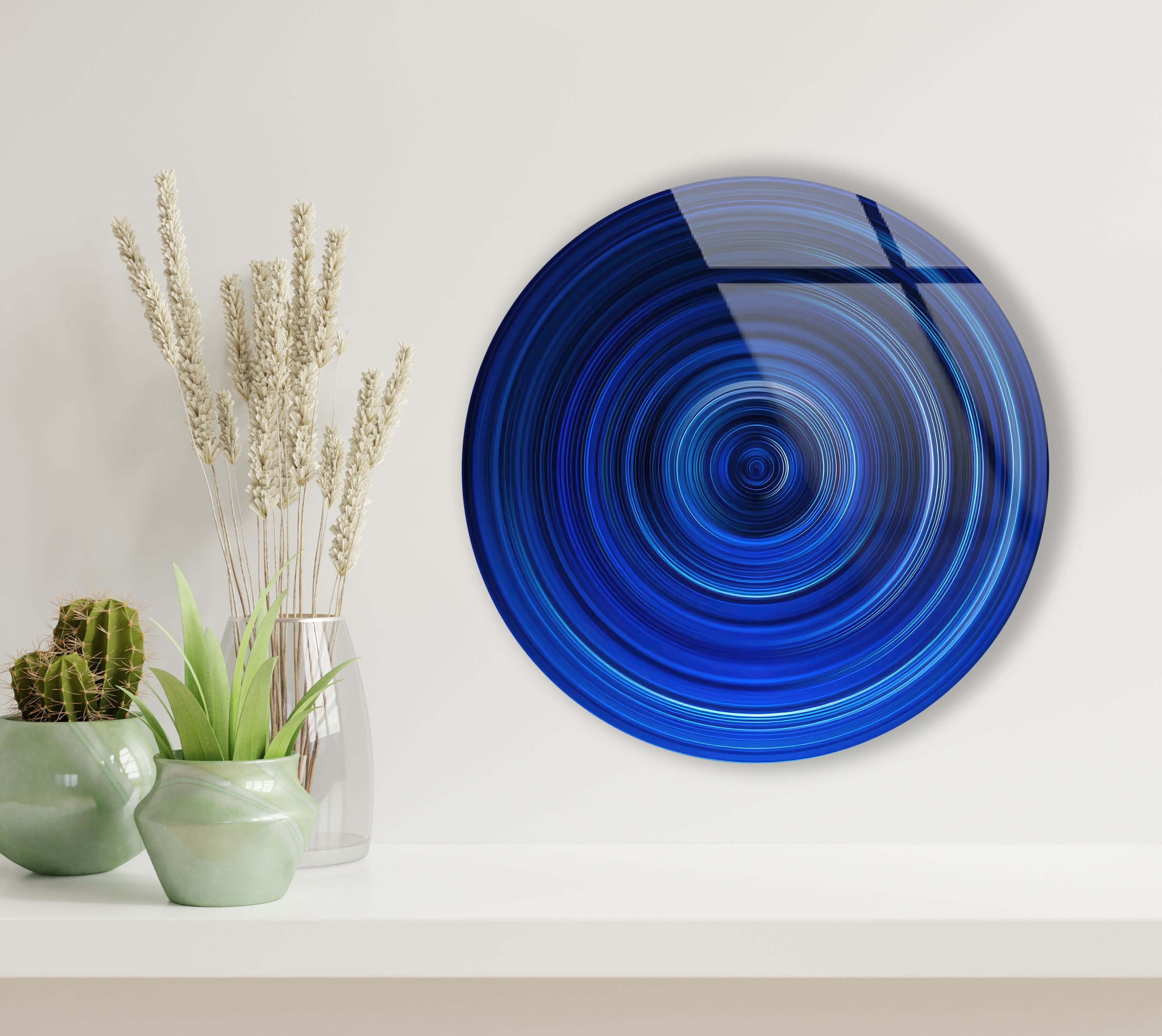 Tempered Glass Wall Art Blue Round Wall Art T Circle Wall Art Glass Printing Art Tempered