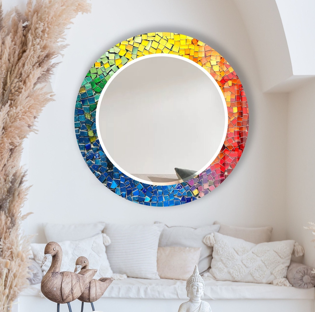 Handmade Colorful Mosaic Mirror: Tempered Glass Wall Decor - Etsy