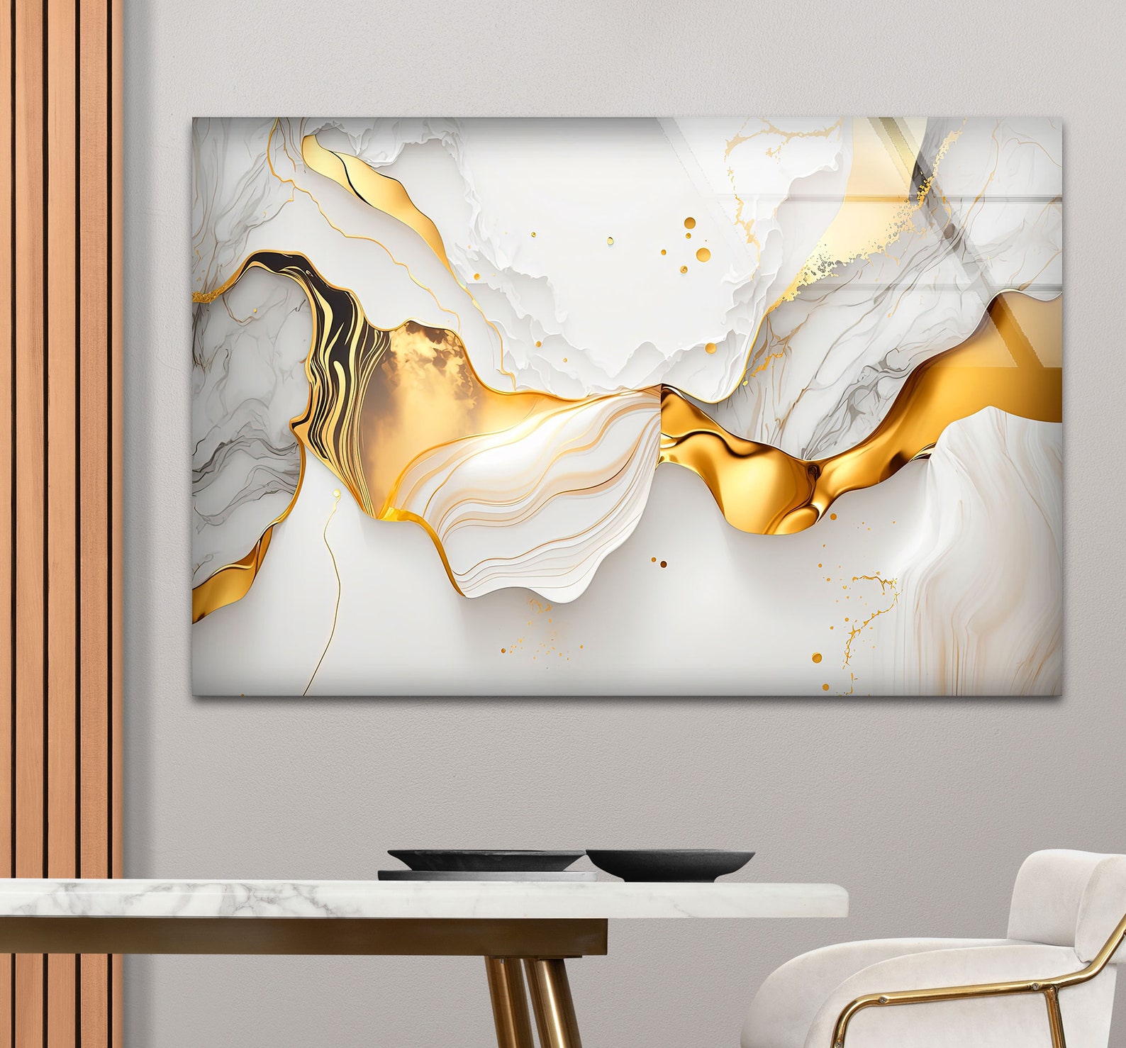 Gold Marble Wall Art-tempered Glass Wall Art-abstract Wall Art-gold ...