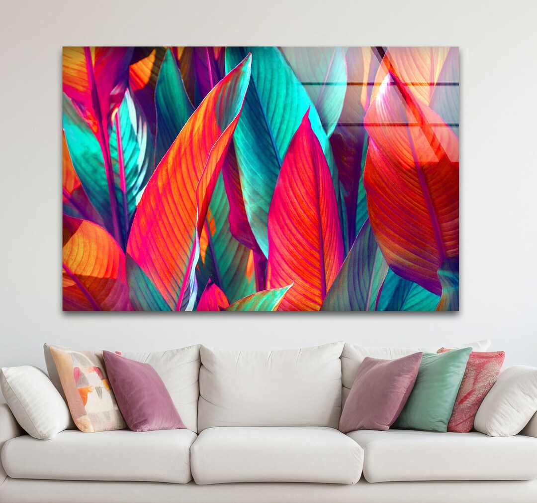 Tempered Glass Art Glass Printing Art Tempered Glass Wall Art Glass Wall Decor Floral Decor Leaf