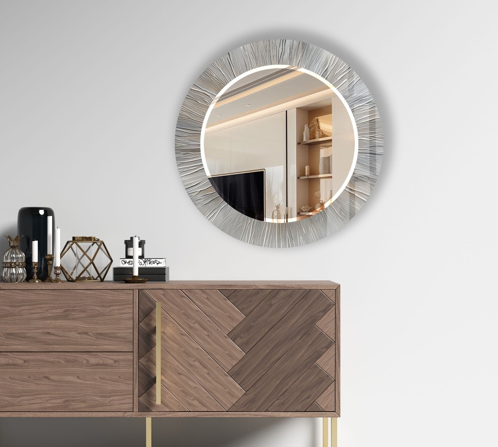 Tempered Glass Mirror Silver Round Wall Mirror for Bathroom-silver ...