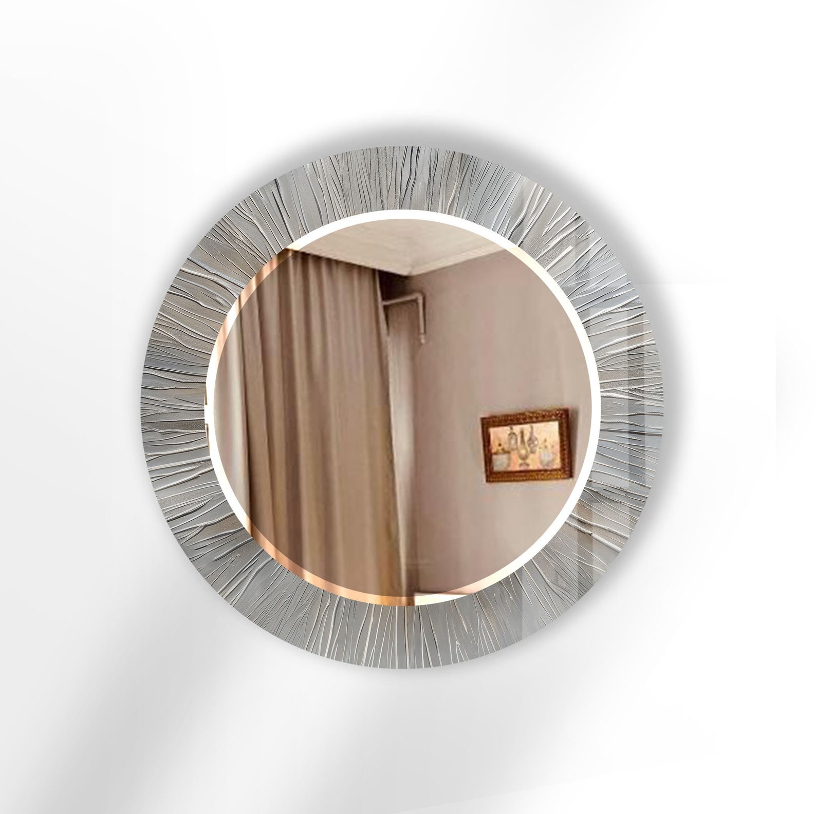 Tempered Glass Mirror Silver Round Wall Mirror for Bathroom-silver ...