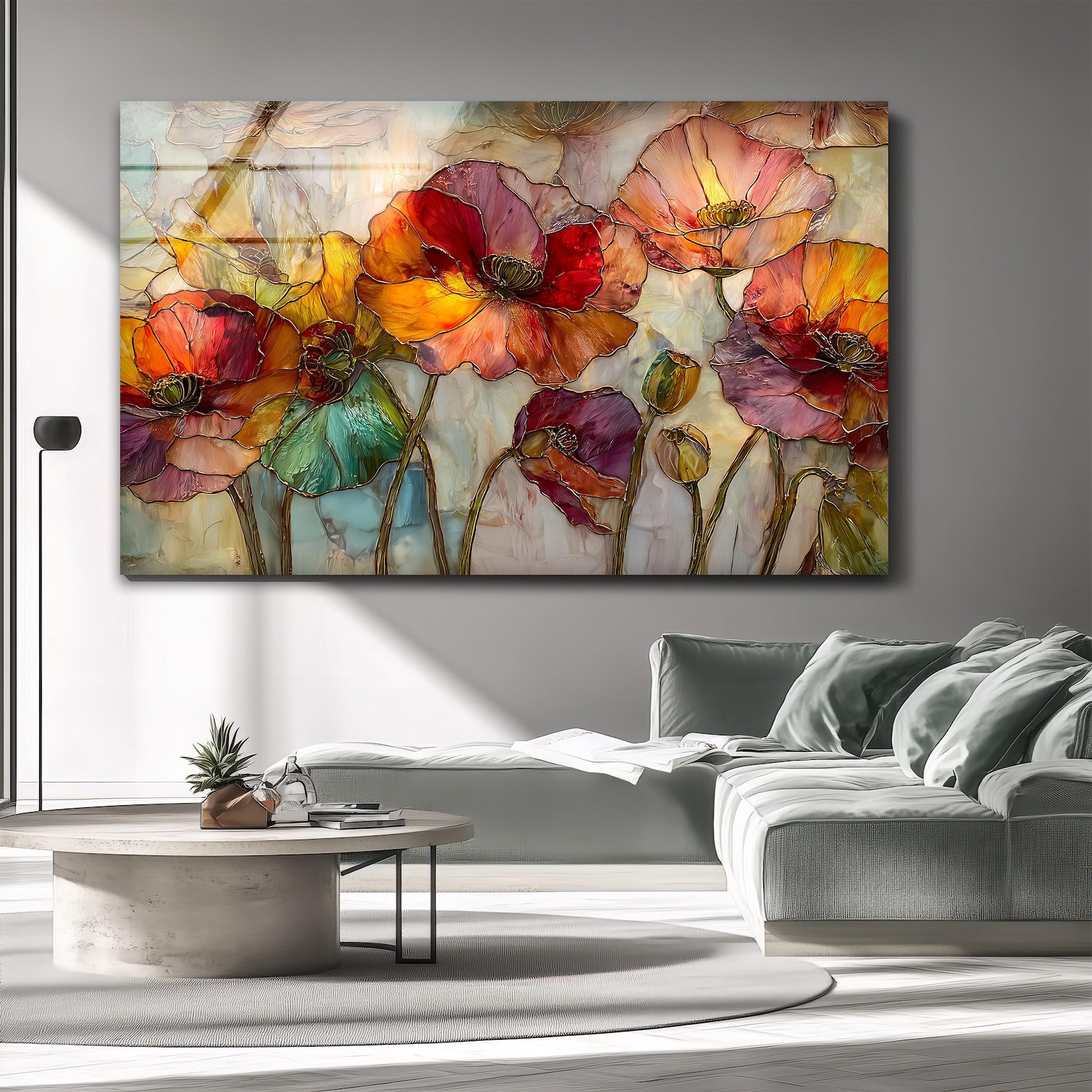 Stained Glass Poppy Wall Art: Vivid Floral Tempered Glass Printing - Etsy