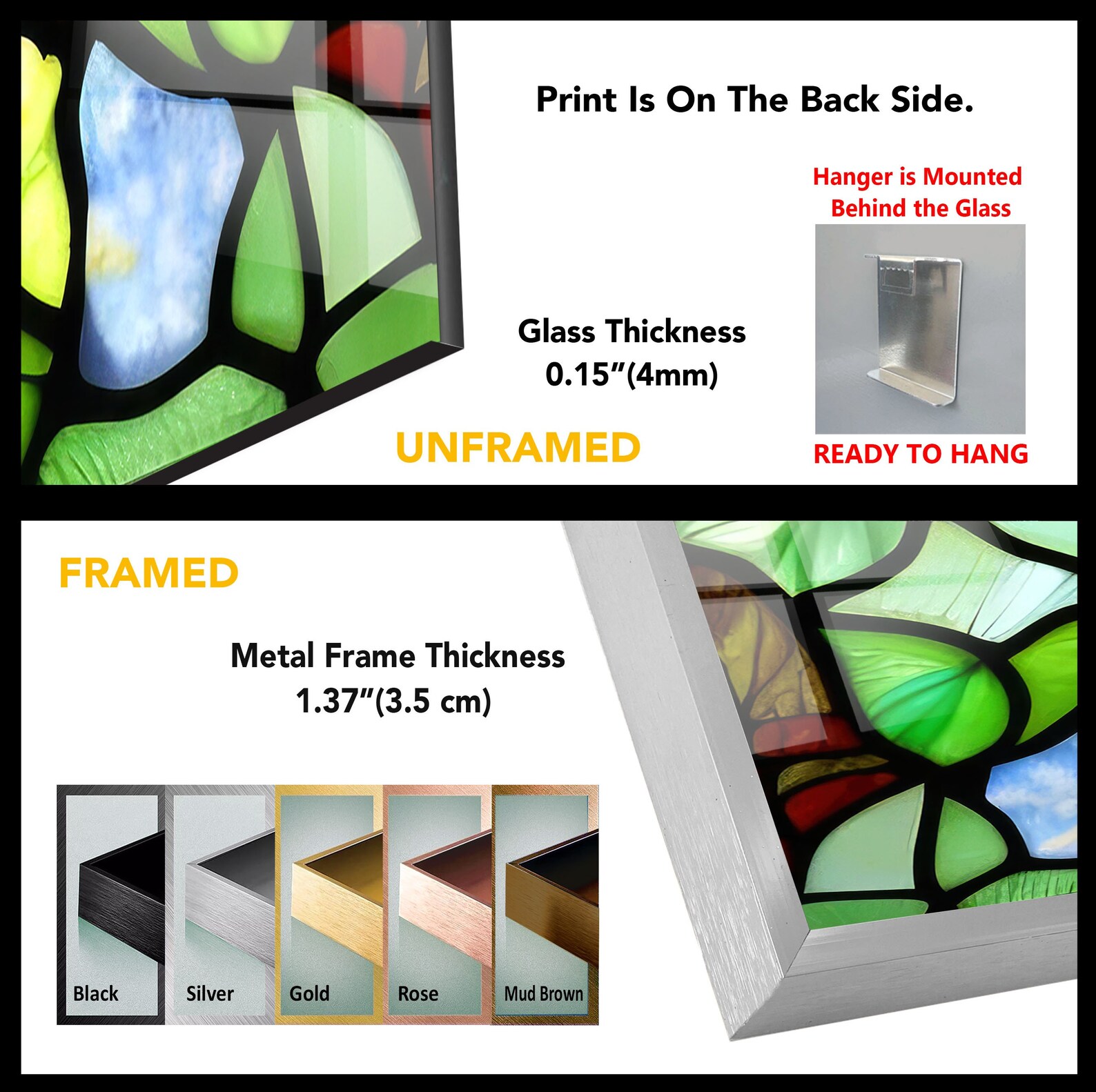 Green Leaf Stained Glass Wall Art: Tempered Glass Print - Etsy