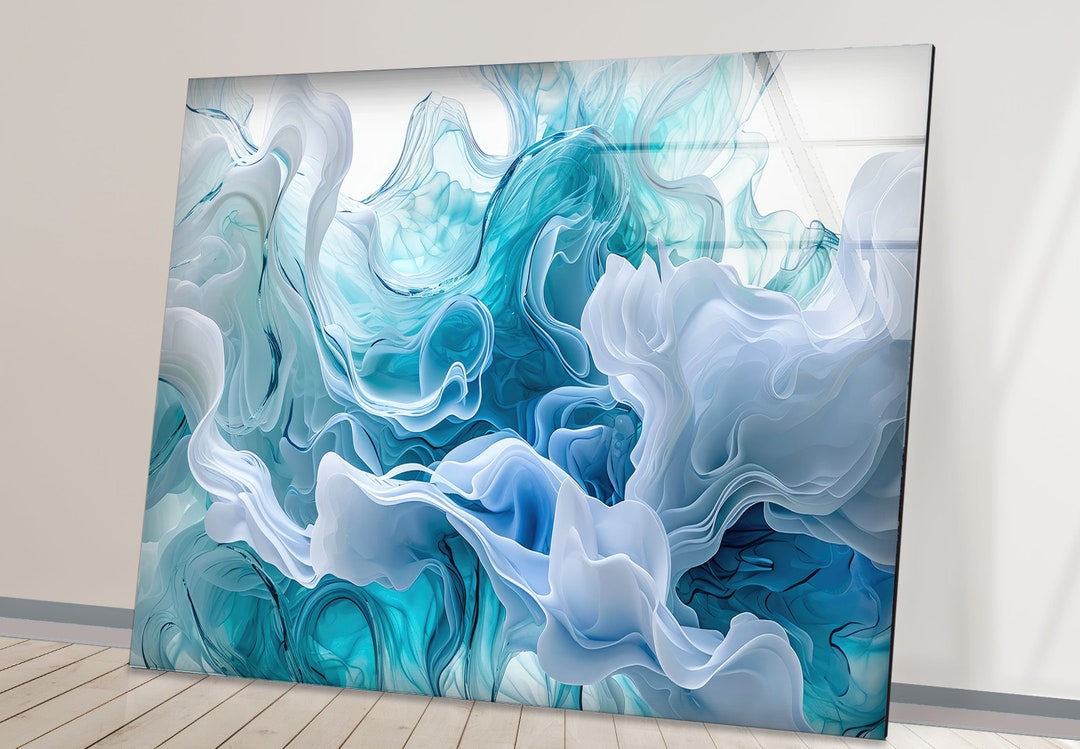 Blue Abstract Glass Wall Art: Modern Ocean Wave Tempered Glass Print - Etsy