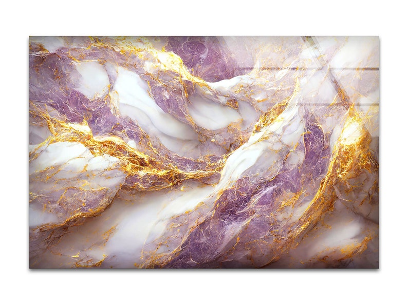 Handmade Purple Marble Tempered Glass Wall Art: Gold Abstract Decor - Etsy