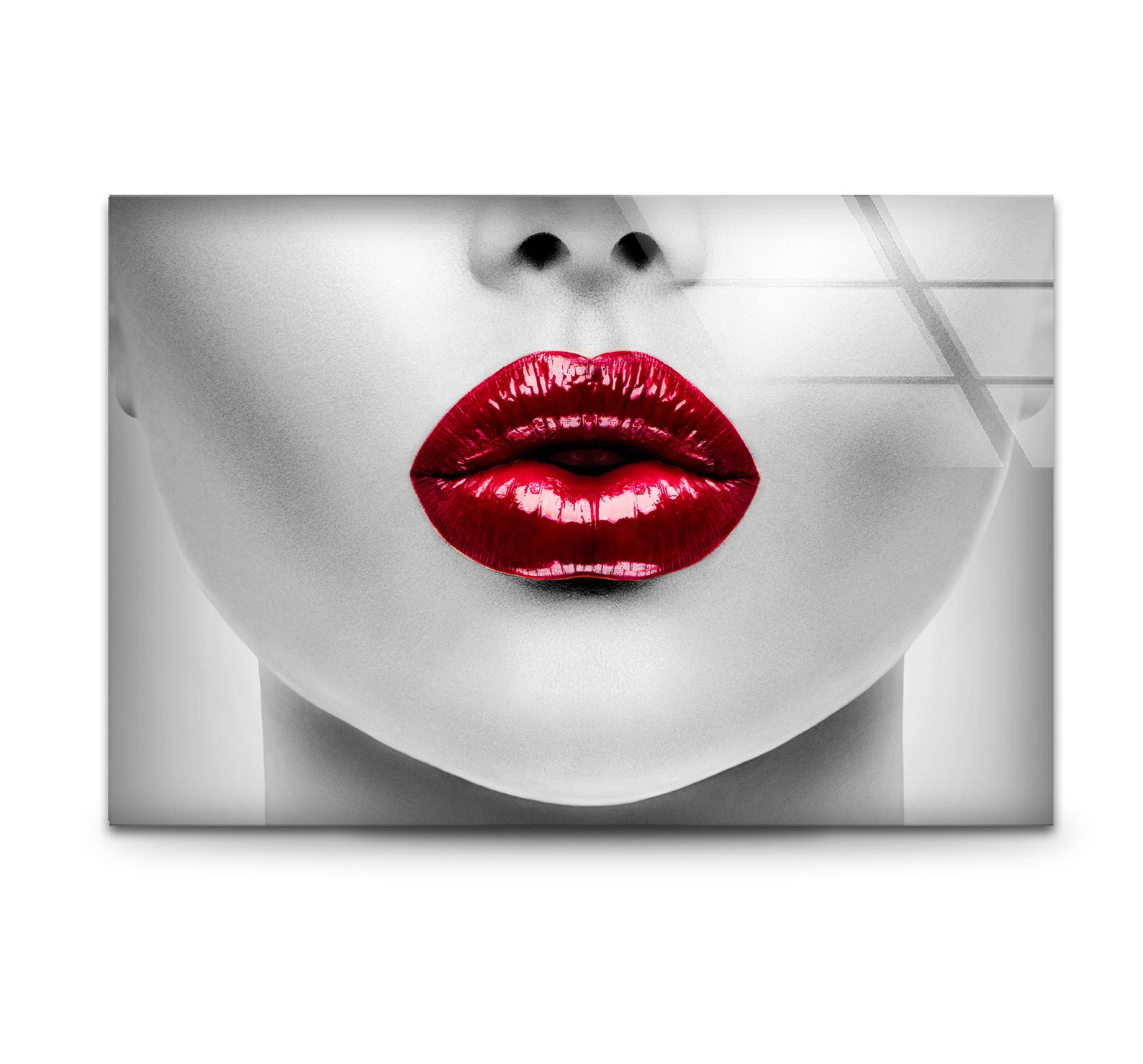 Red Lips Woman Tempered Glass Wall Art: Modern Handmade Decor - Etsy
