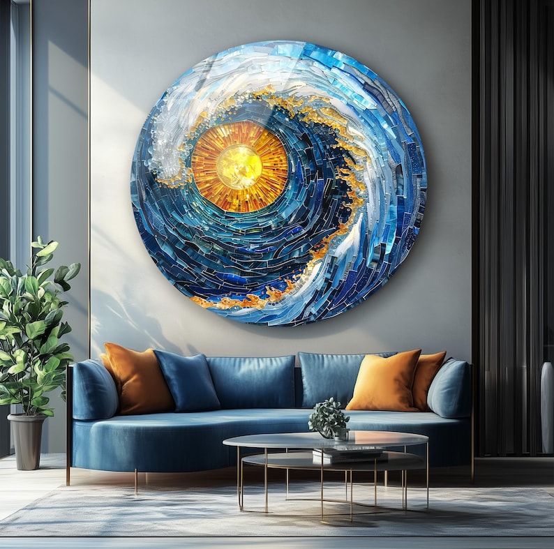 Tempered Glass Ocean Wave Wall Art: Round Sea Vortex Glass Printing - Etsy