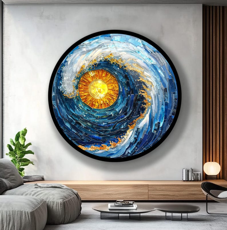 Tempered Glass Ocean Wave Wall Art: Round Sea Vortex Glass Printing - Etsy
