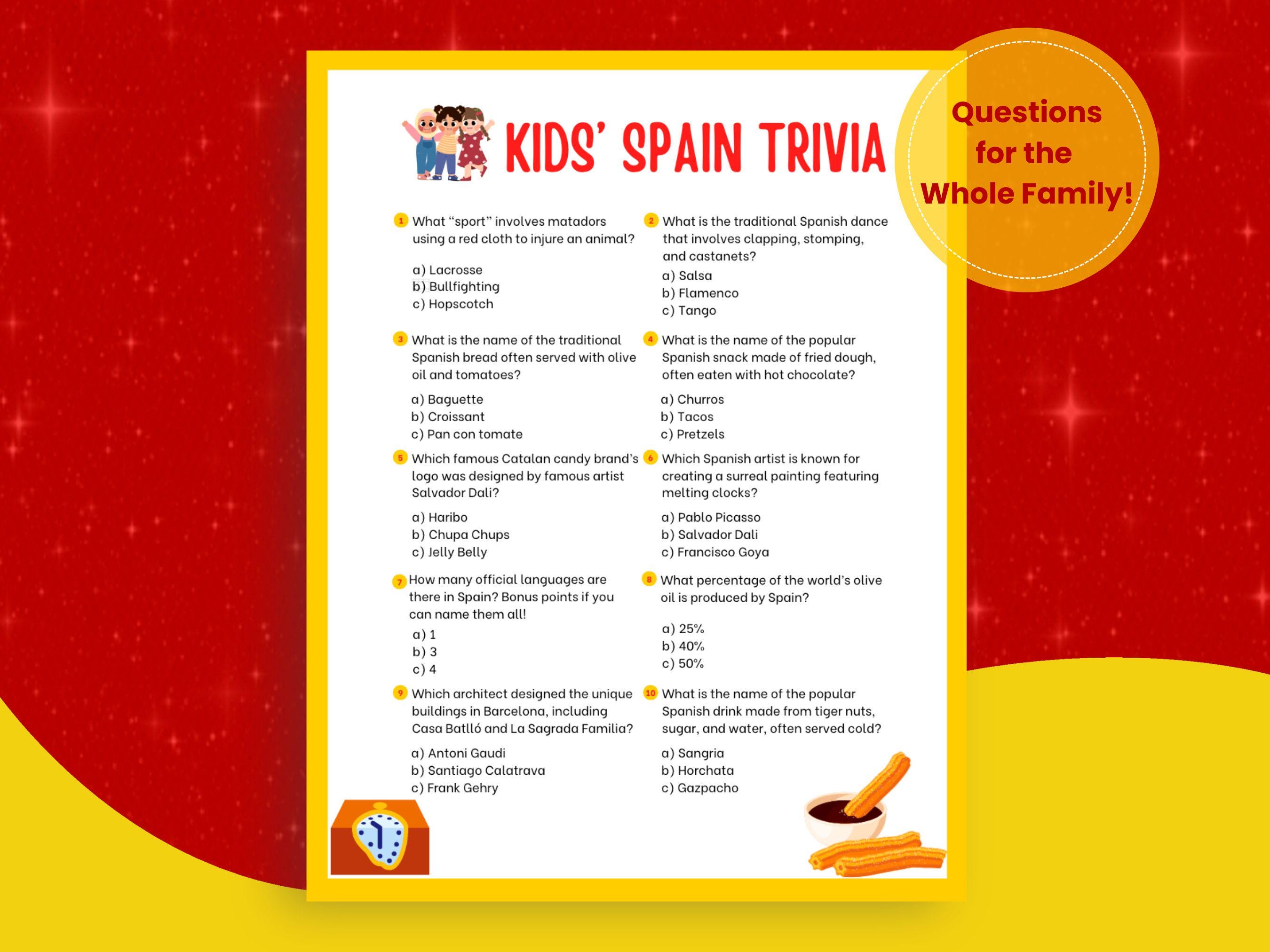 40 Spain Trivia Questions Bundle: General, Kids, Hard, and Hardest ...