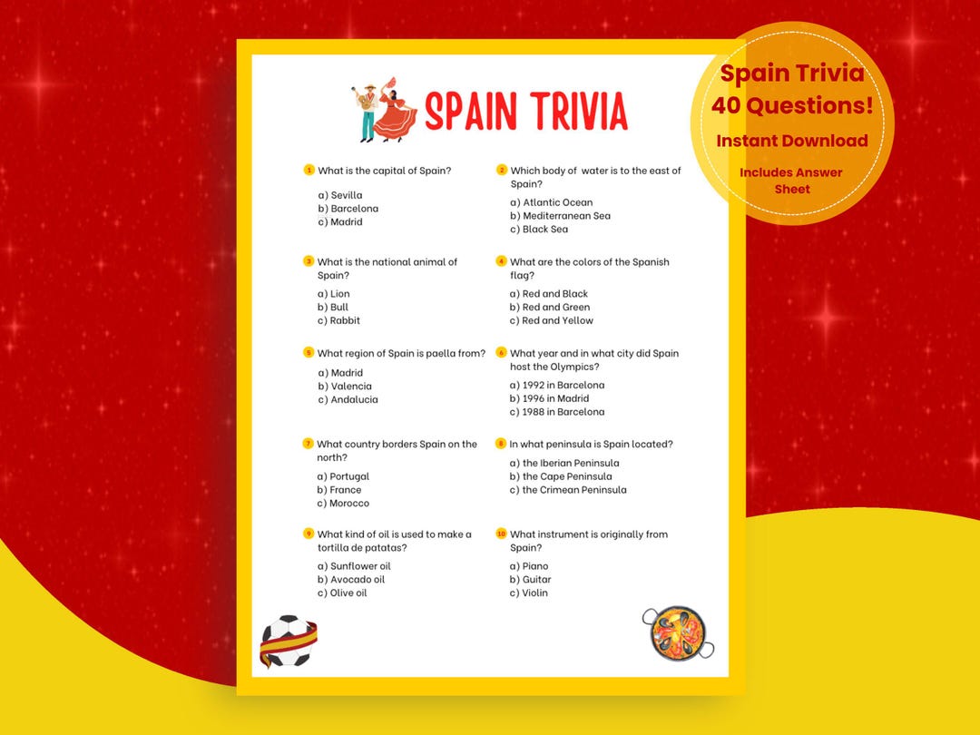 40 Spain Trivia Questions Bundle: General, Kids, Hard, and Hardest ...