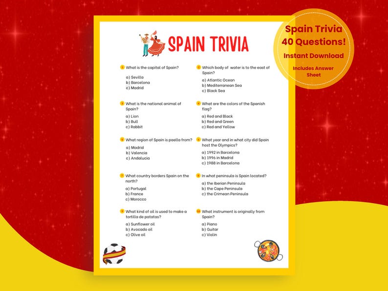 40 Spain Trivia Questions Bundle: General, Kids, Hard, and Hardest ...