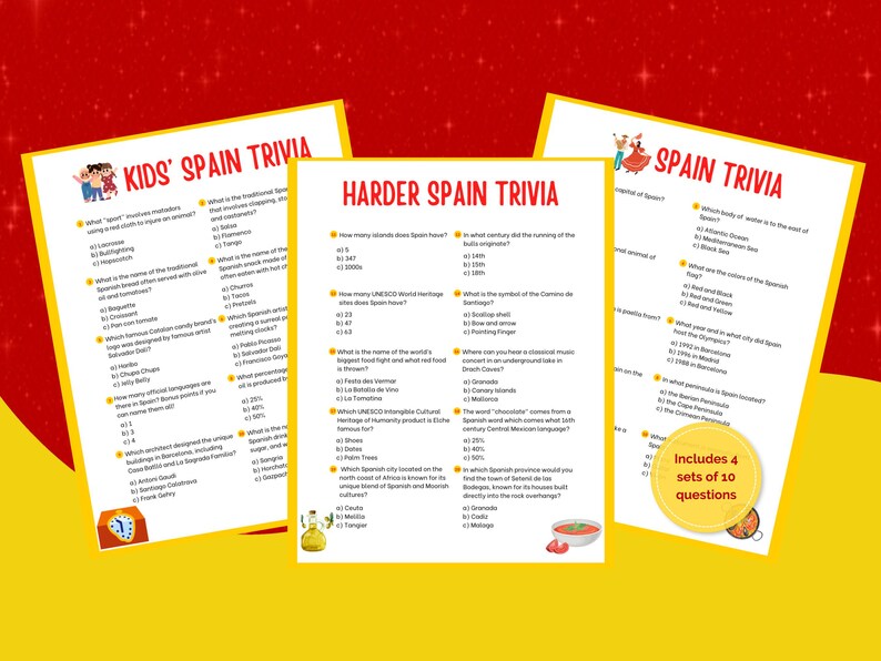 40 Spain Trivia Questions Bundle: General, Kids, Hard, and Hardest ...