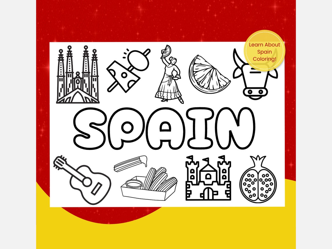 Spain Coloring Page, Geography Coloring, Europe Coloring, Digital ...