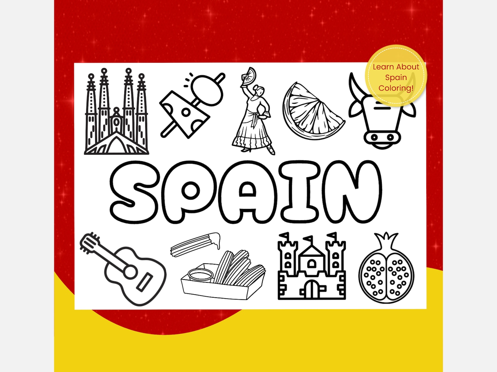 Spain Coloring Page, Geography Coloring, Europe Coloring, Digital ...
